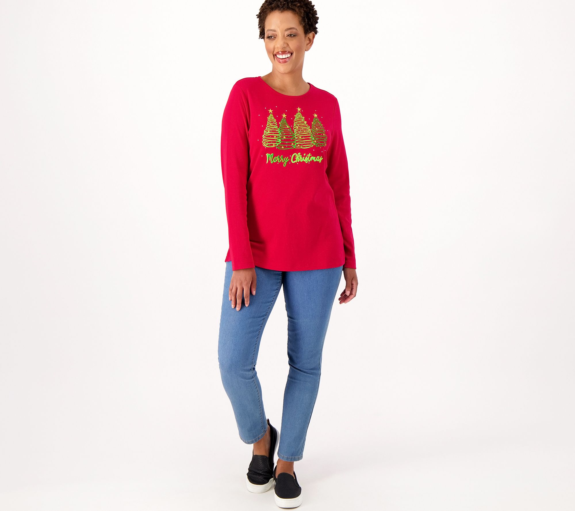 "As Is" Quacker Factory Holiday Lights and Brights Long Sleeve Top ...