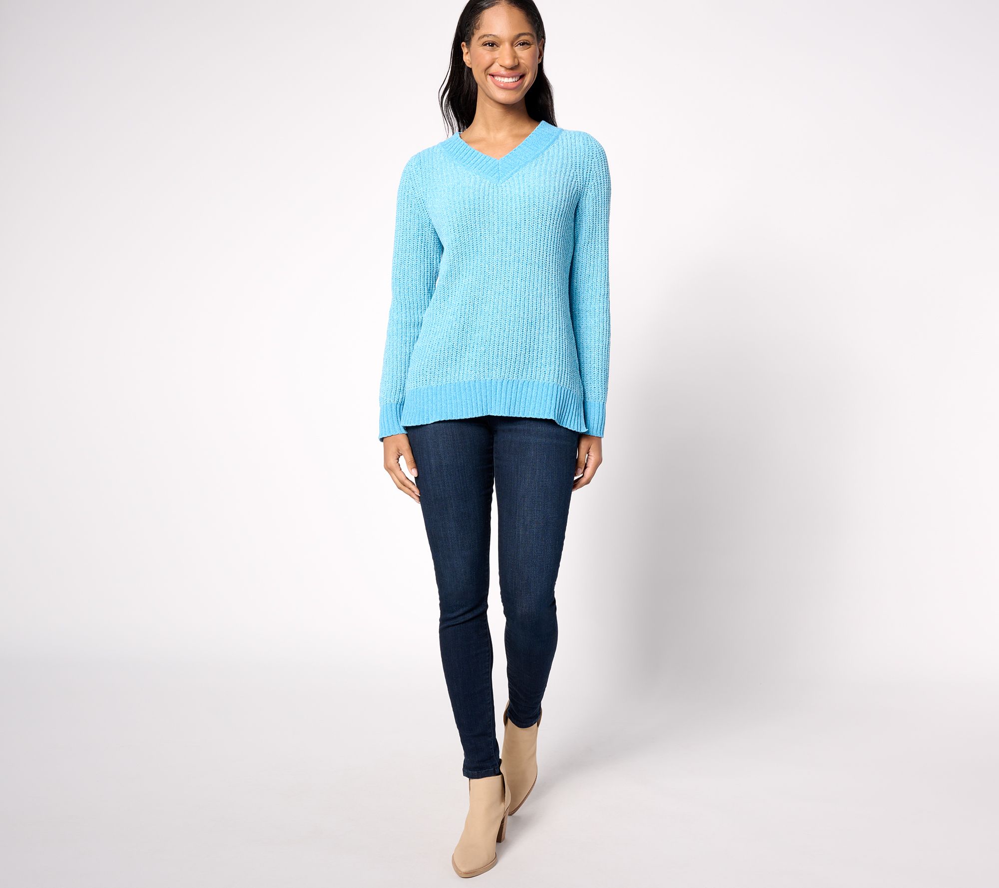 "As Is" Belle by Kim Gravel Shadow Rib Chenille V-Neck Sweater - QVC.com