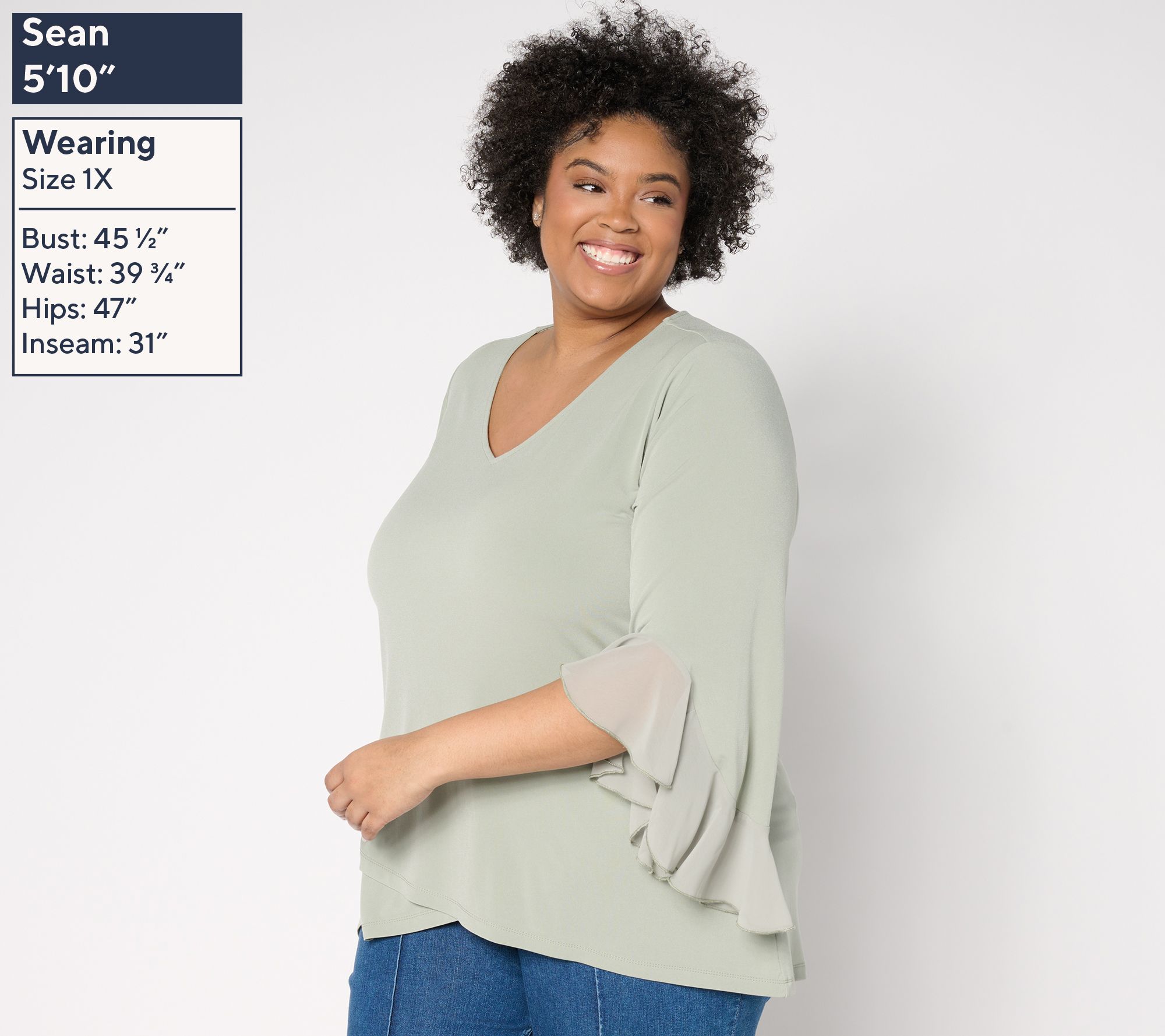 Susan Graver Liquid Knit Tunic w/ Woven Ruffle Sleeves - QVC.com