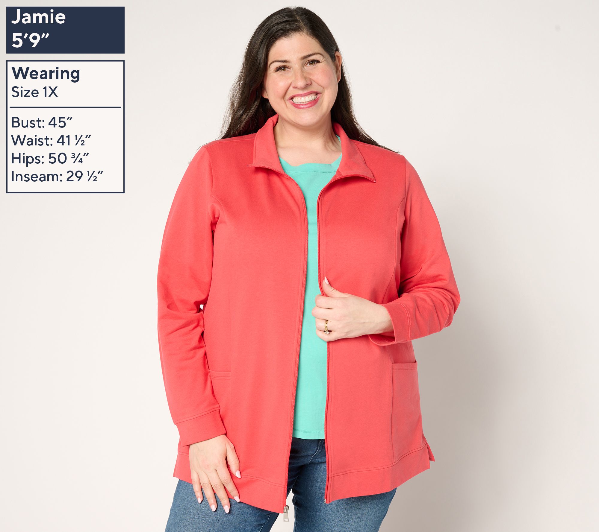 "As Is" Denim & Co. Petite EasyWear French Terry Tunic Jacket - QVC.com