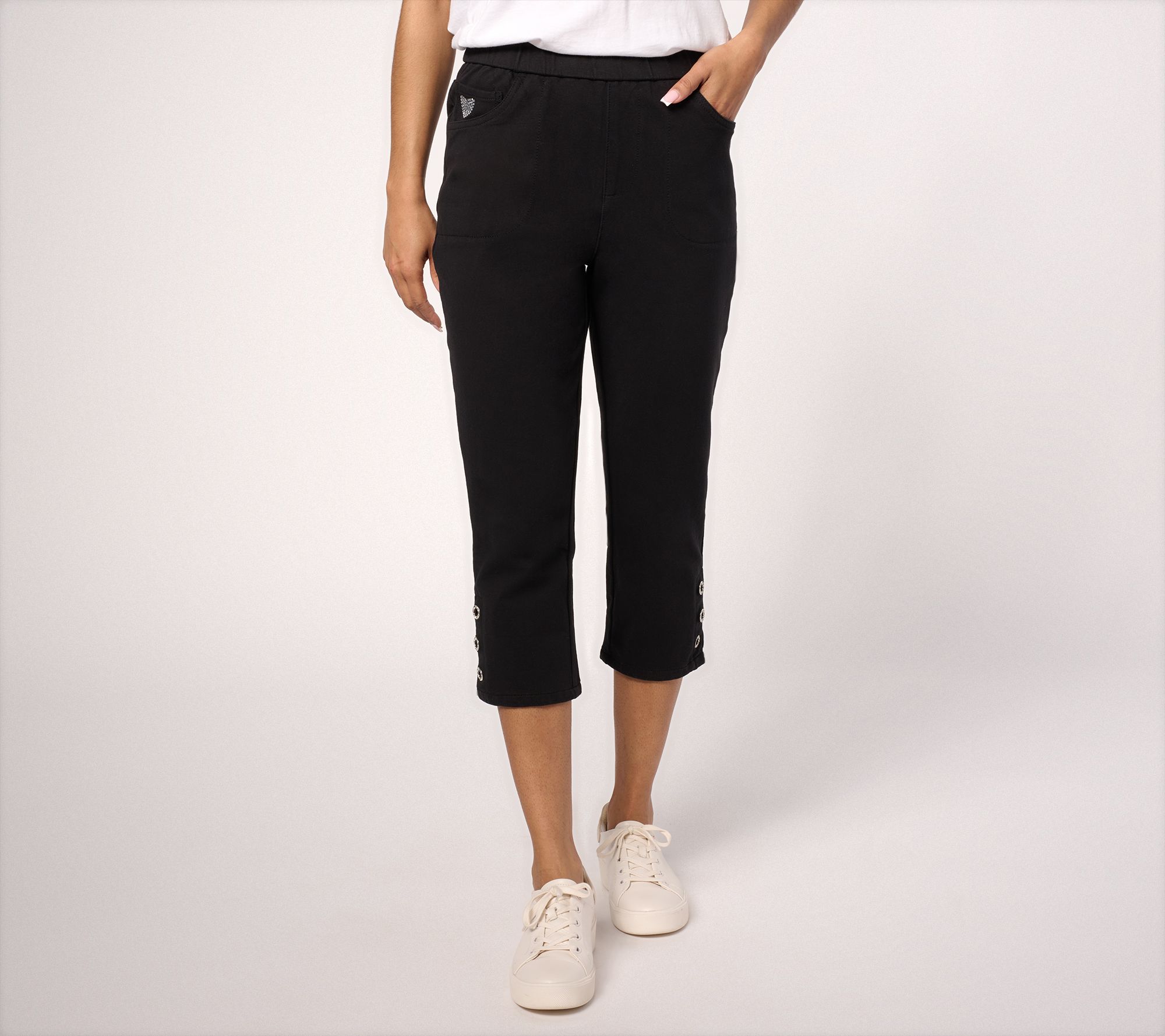 "As Is" Quacker Factory Regular DreamJeannes Grommet Capri Pants - QVC.com