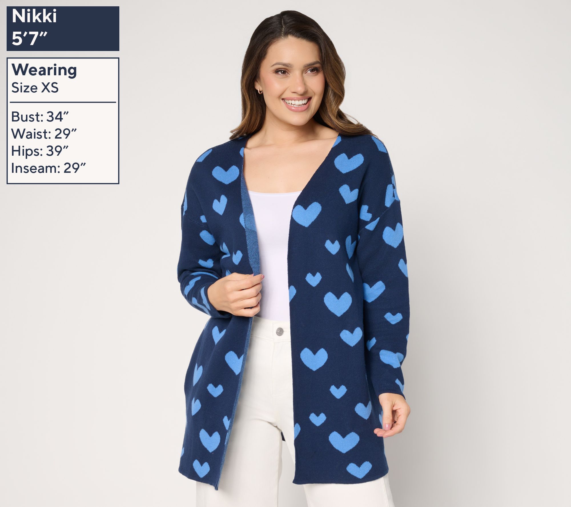Driftwood Jeans Heart Intarsia Cardigan - Navy Heart - QVC.com