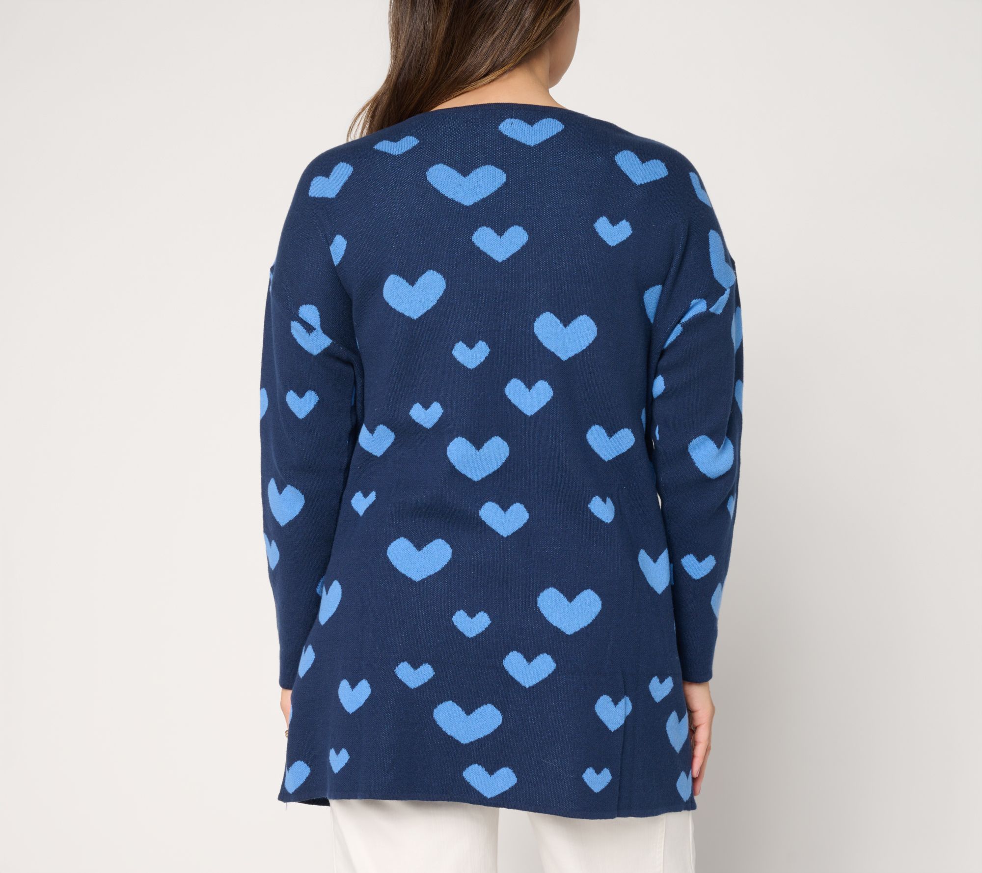 Driftwood Jeans Heart Intarsia Cardigan - Navy Heart - QVC.com