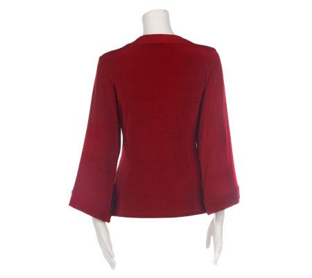 Citiknits Faux Wrap Top with 3/4 Length Kimono Sleeves - QVC.com