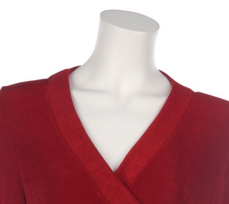 Citiknits Faux Wrap Top with 3/4 Length Kimono Sleeves - QVC.com