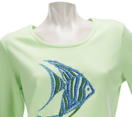 Quacker Factory Sparkle and Shine Motif 3/4 Sleeve T-shirt - QVC.com