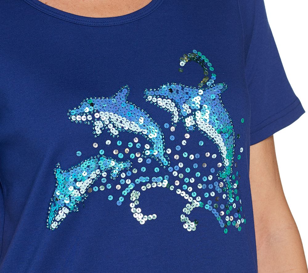Quacker Factory Summer Sequin Short Sleeve T Shirt