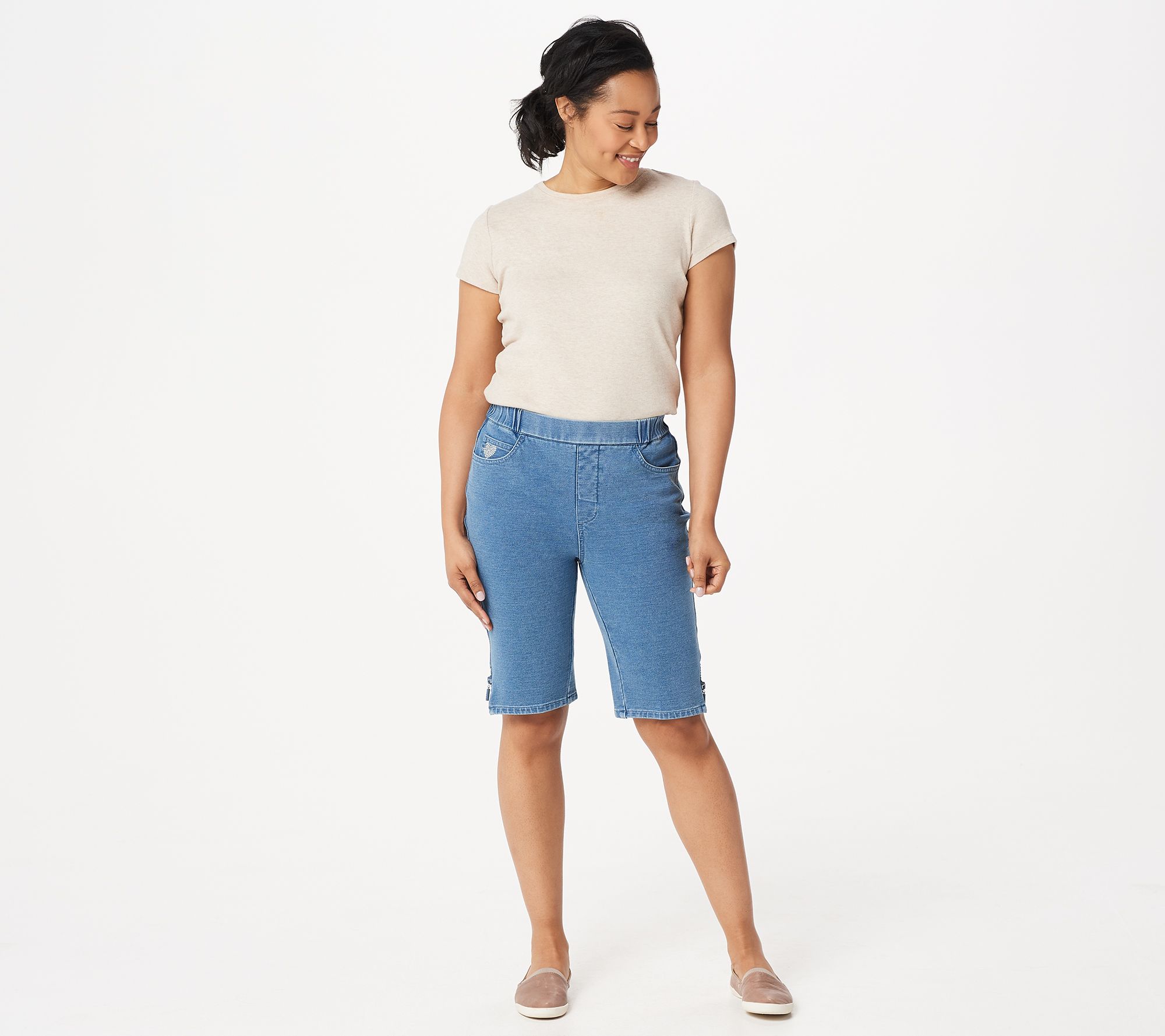 "As Is" Quacker Factory DreamJeannes Shorts with Zipper Detail - QVC.com