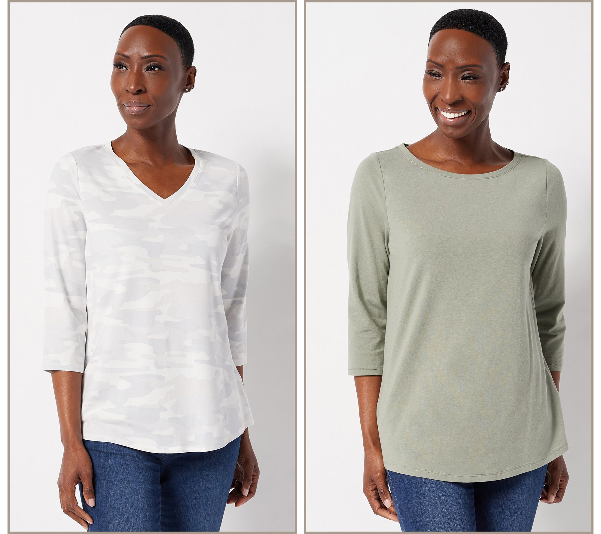 (QVC) Belle by Kim Gravel Set of 2 TripleLuxe Knit 3/4-Sleeve Tops ...