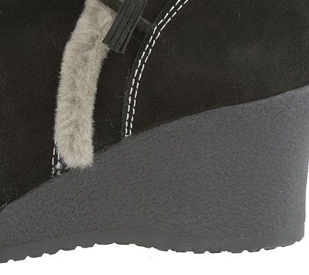 Bare Traps Suede Side Zip Wedge Heel Boots with Faux Fur Trim - QVC.com