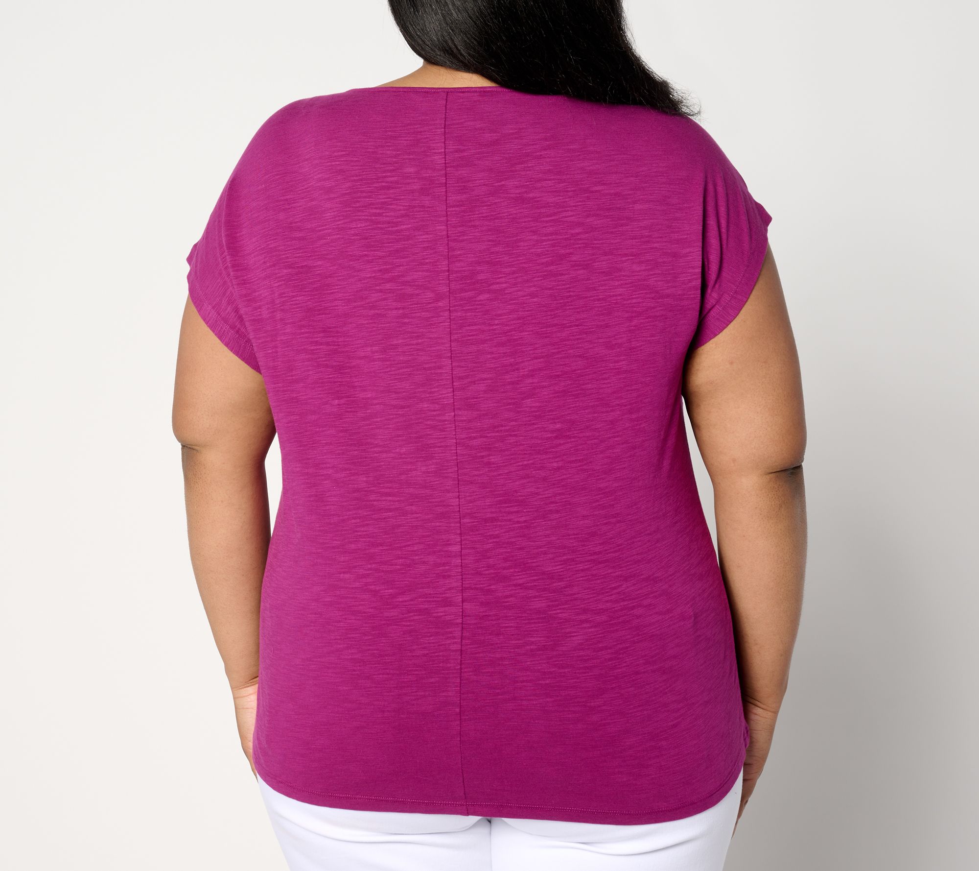 "As Is" Denim & Co. Textured Knit Dolman Sleeve Embroidered Top - QVC.com