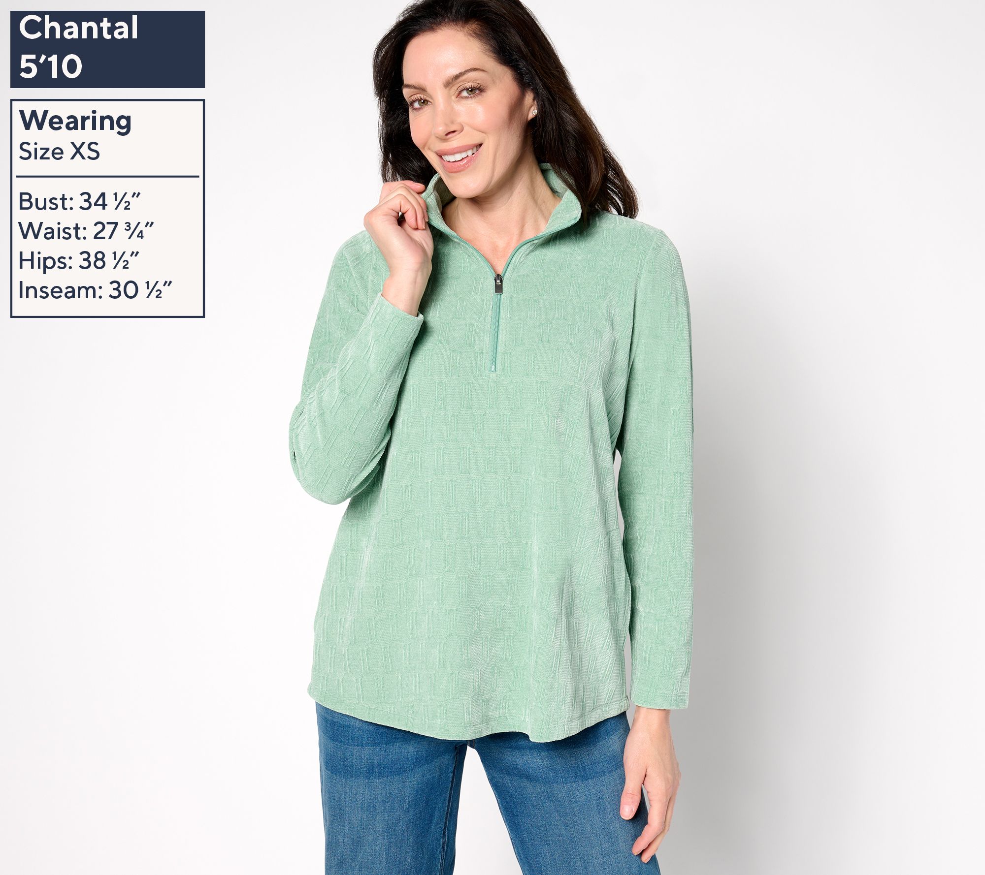 Denim & Co. Petite Half Zip Textured Knit Tunic - QVC.com