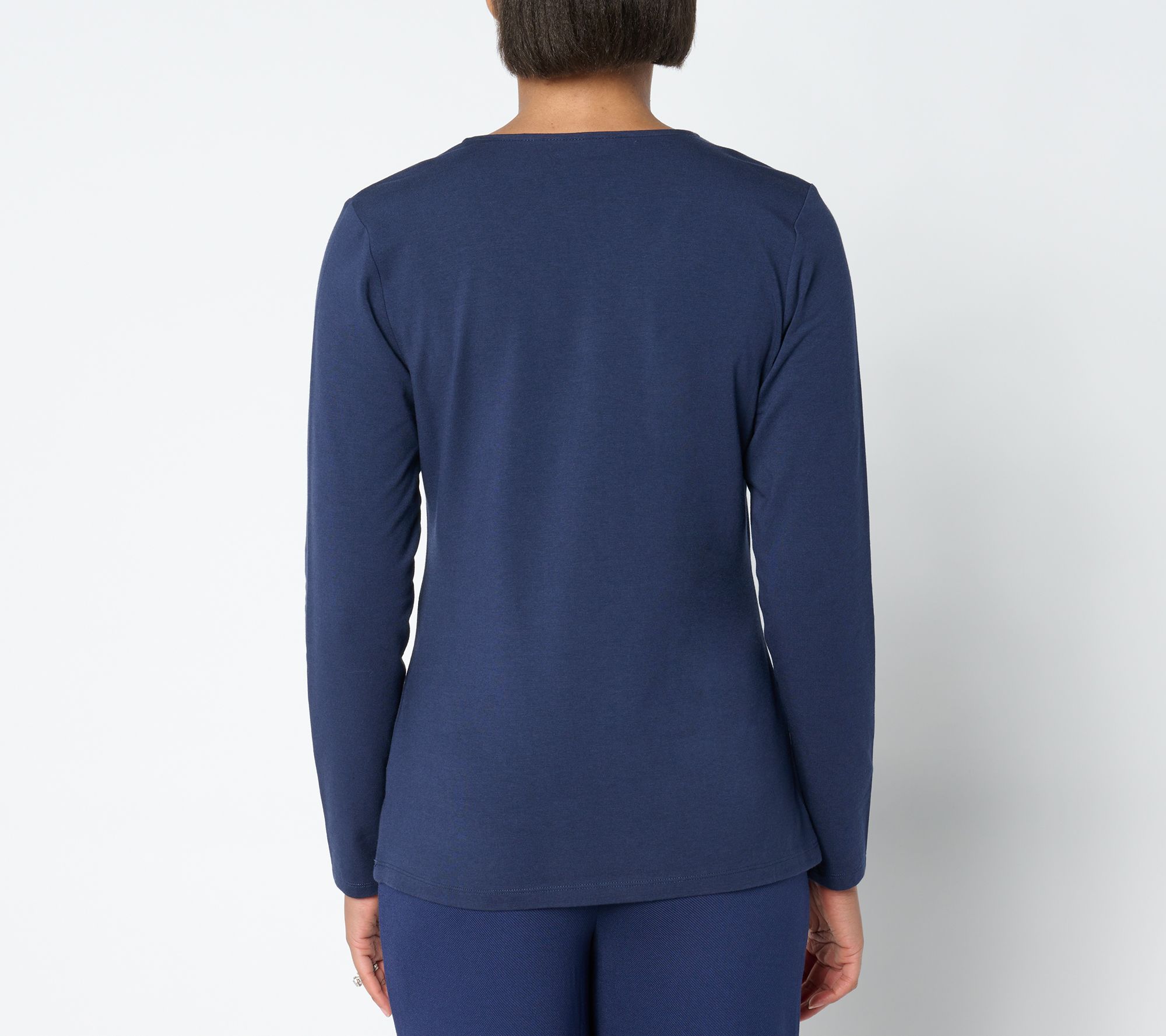 "As Is" Denim & Co. Signature Knit Long Sleeve Wrap Top - QVC.com