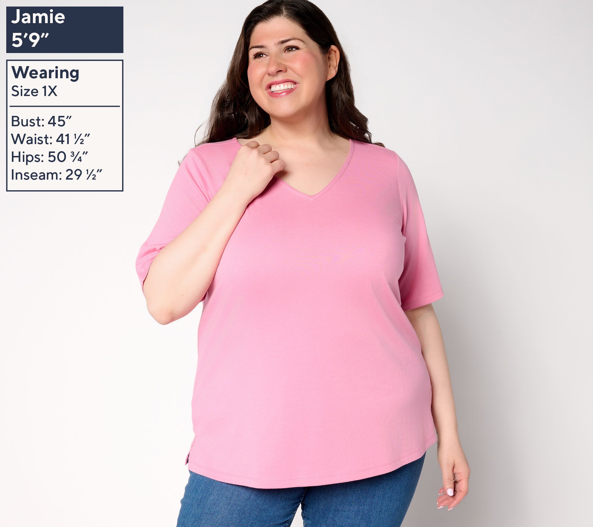 Belle by Kim Gravel Jersey Elbow Sleeve V Neck Top - QVC.com