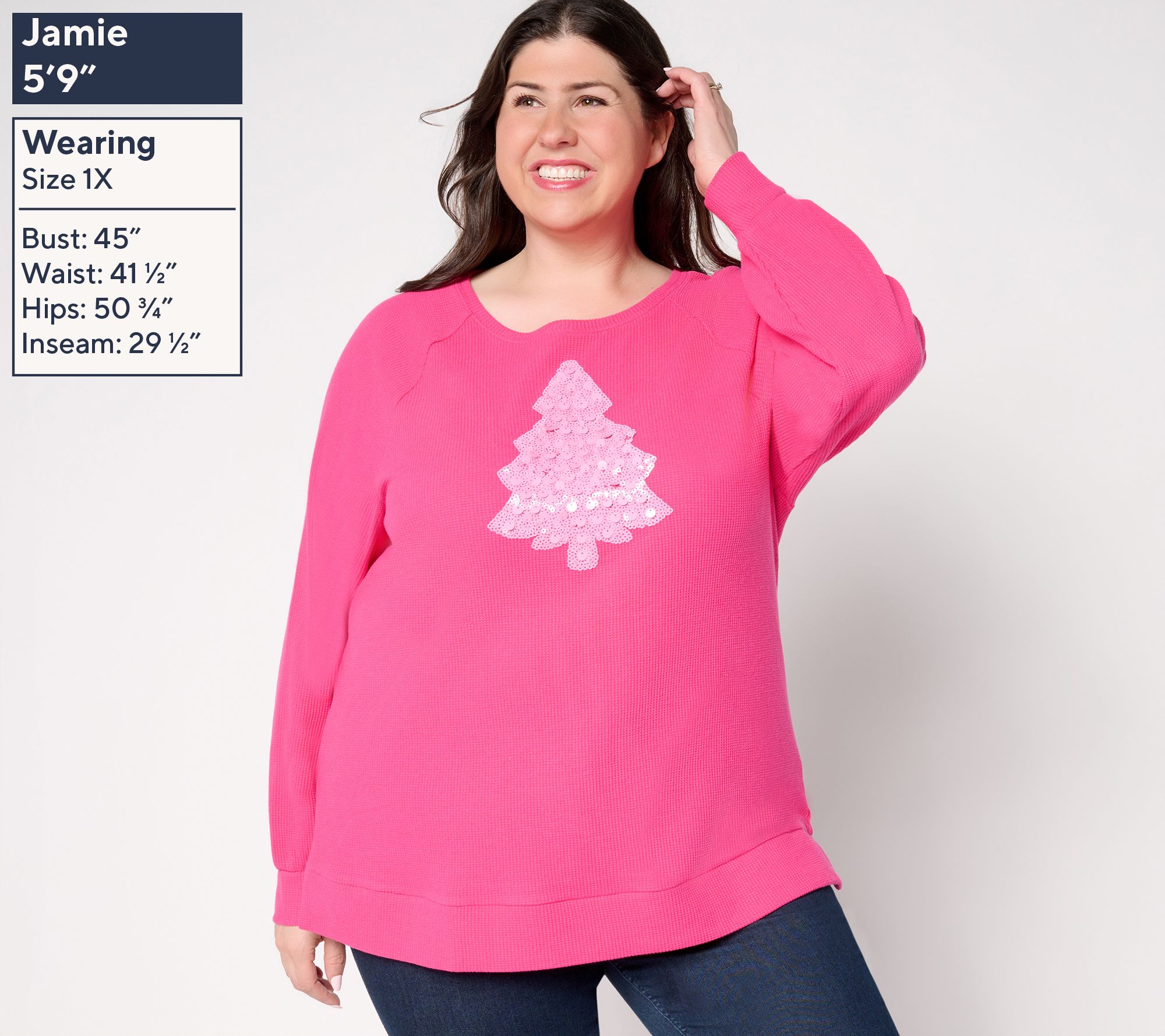 Quacker Factory Dreaming of a Pink Christmas Waffle Top - QVC.com