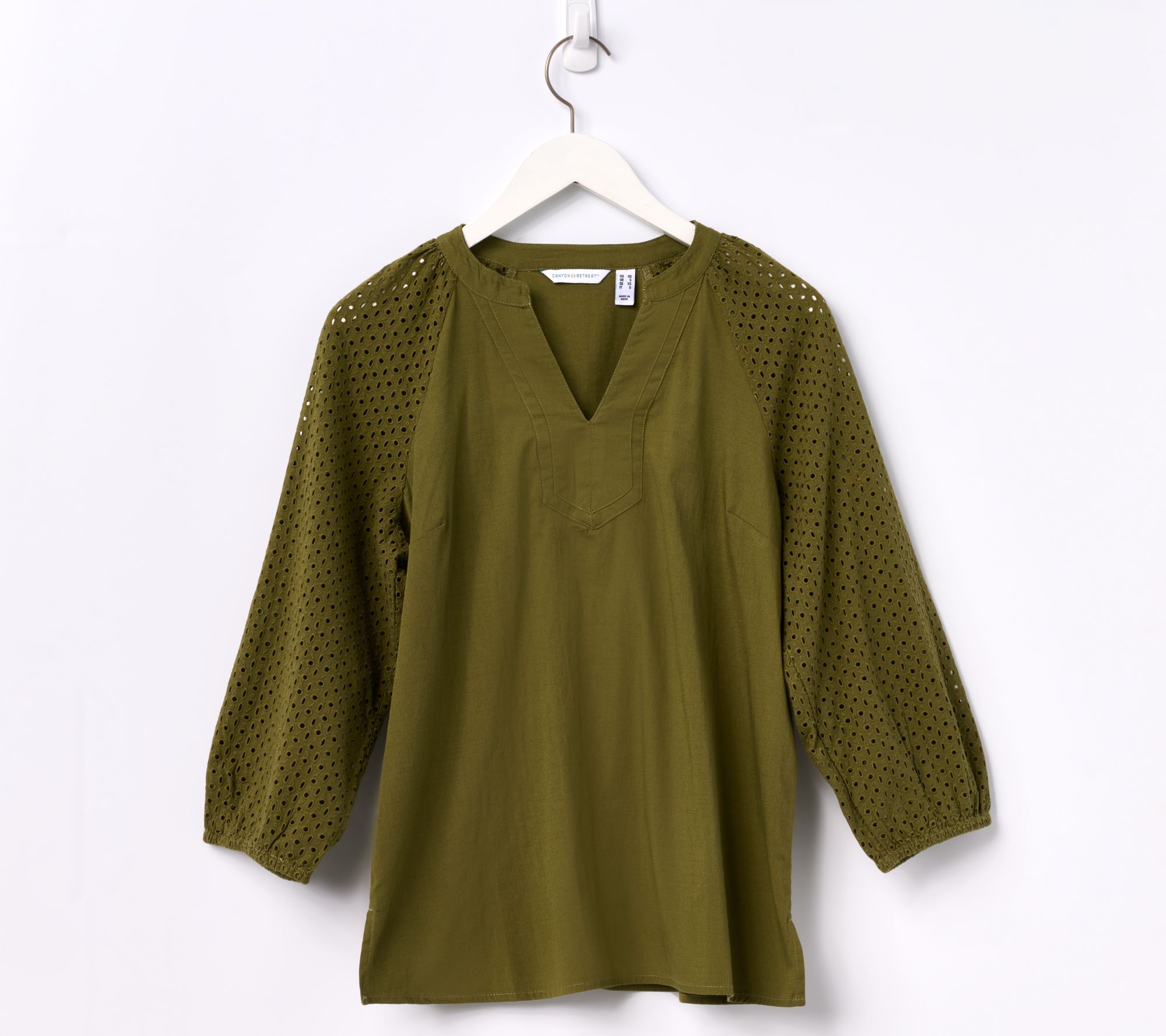 "As Is" Denim & Co. Canyon Retreat Petite Eyelet Sleeve Tunic - QVC.com