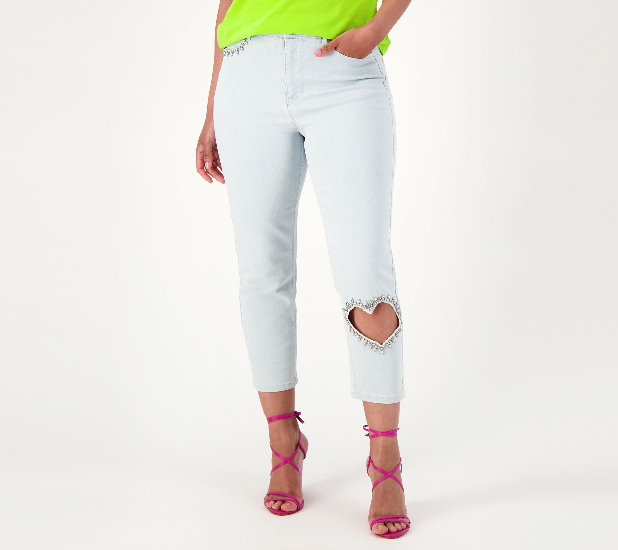 "As Is" Studio Park x Vanessa Herring Petite Crystal Heart Jeans - QVC.com