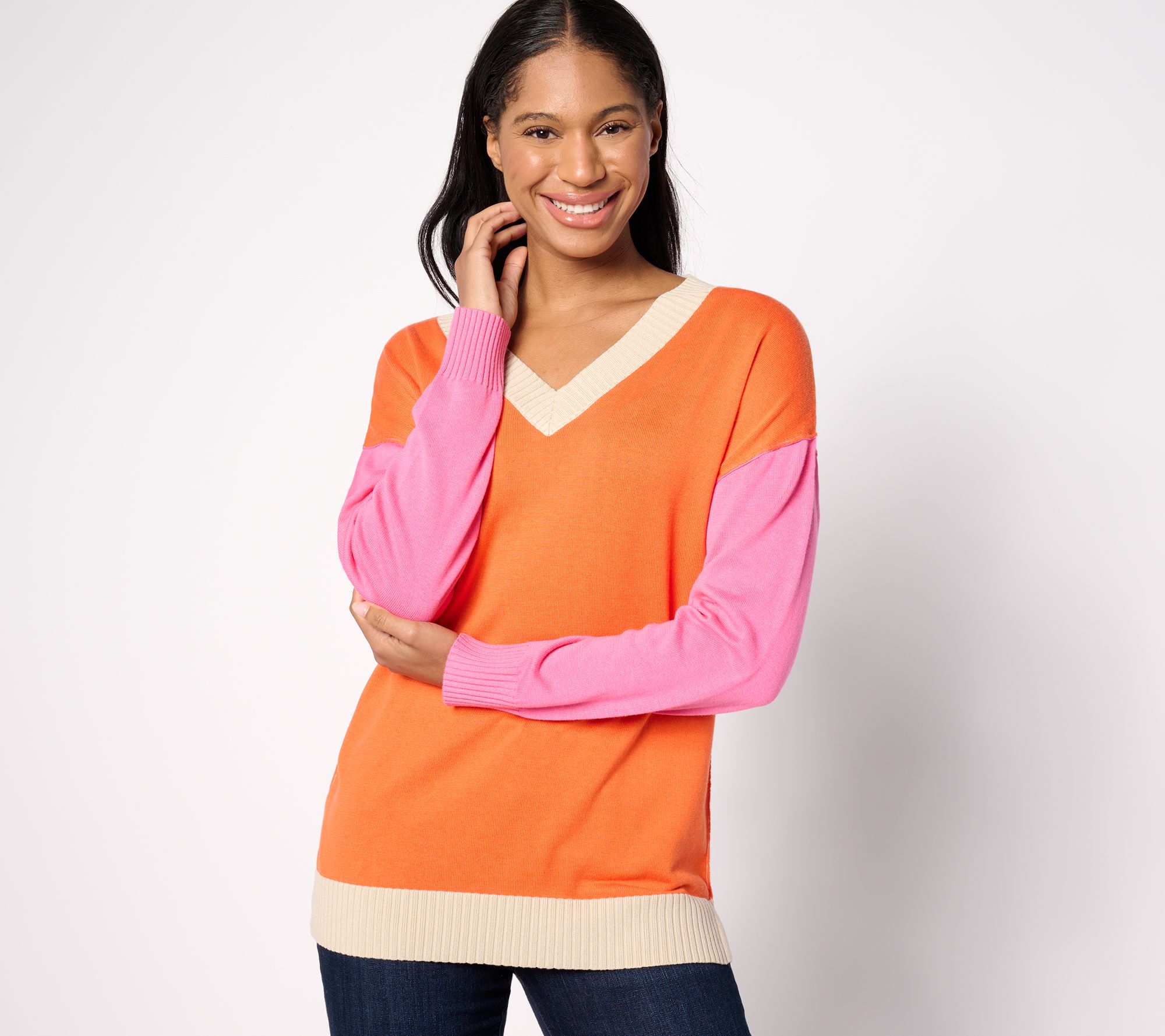 "As Is" Belle by Kim Gravel Pop of Color Color Block Sweater - QVC.com