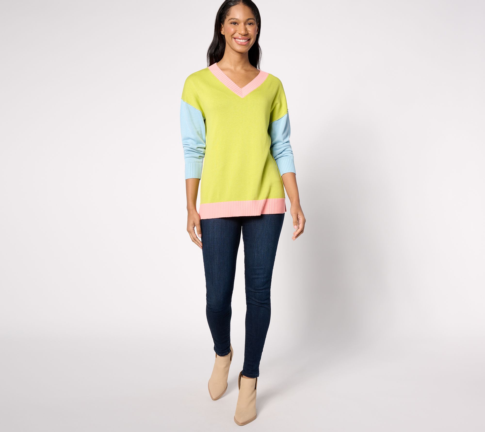 "As Is" Belle by Kim Gravel Pop of Color Color Block Sweater - QVC.com