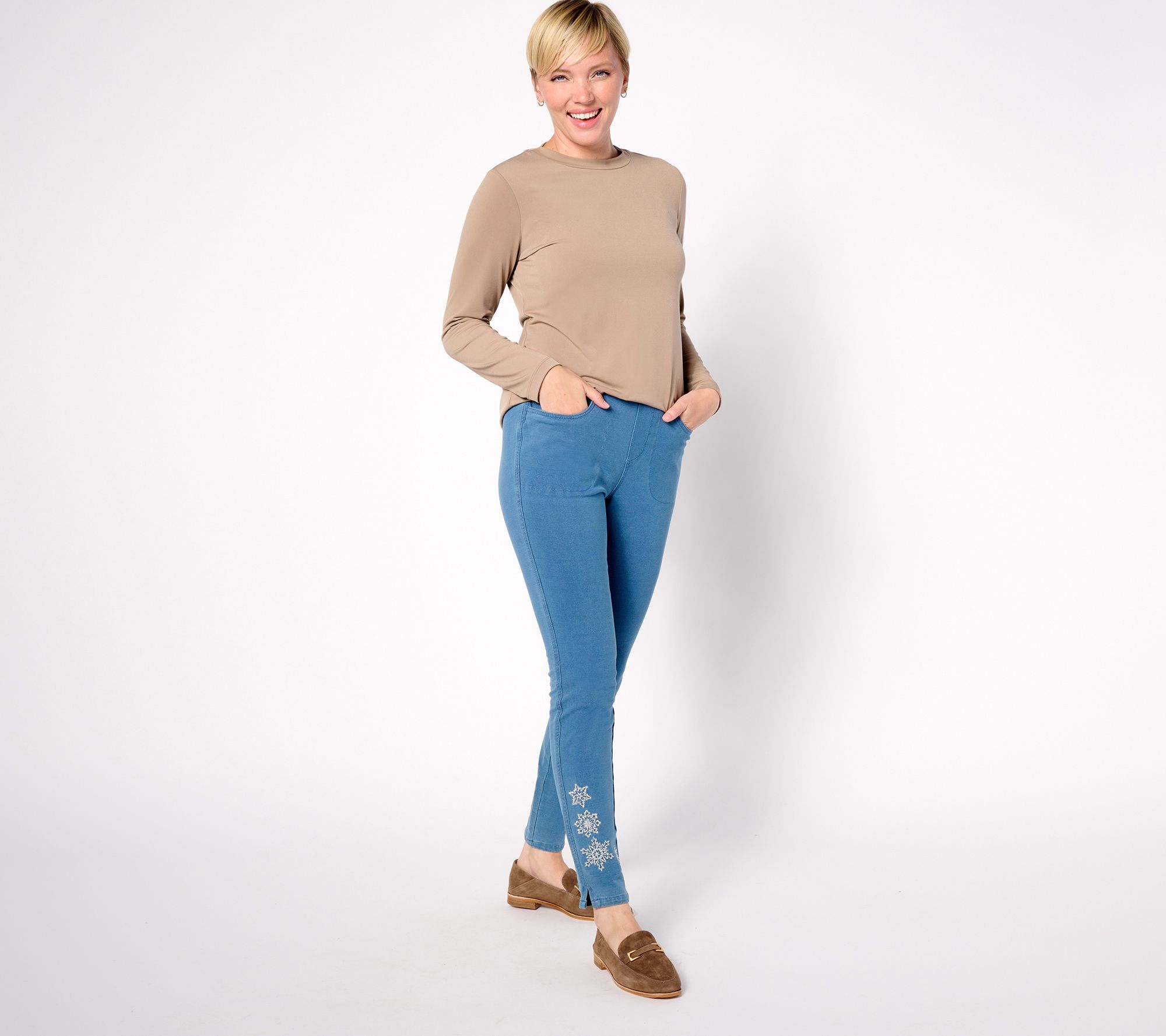 "As Is" Quacker Factory Short DreamJeannes Holiday Leggings - QVC.com
