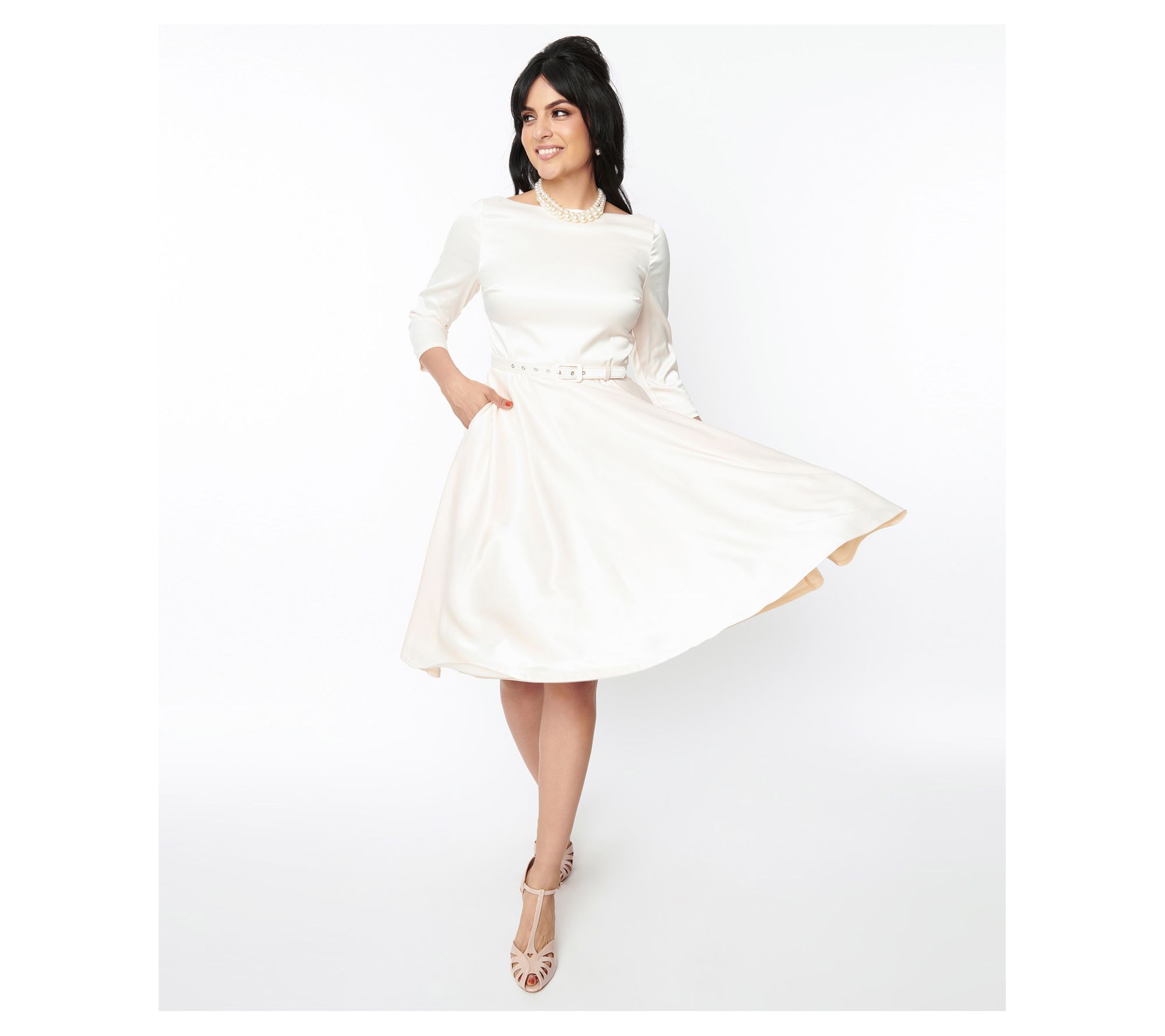 Unique Vintage Satin Stretch Devon Swing Dresswith Open Back - QVC.com