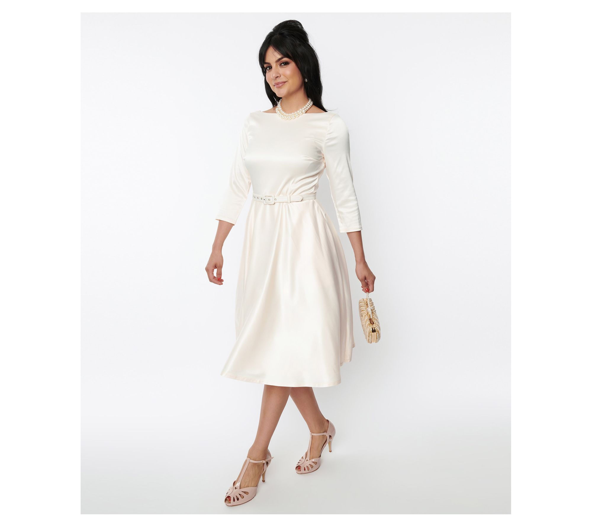 Unique Vintage Satin Stretch Devon Swing Dresswith Open Back - QVC.com