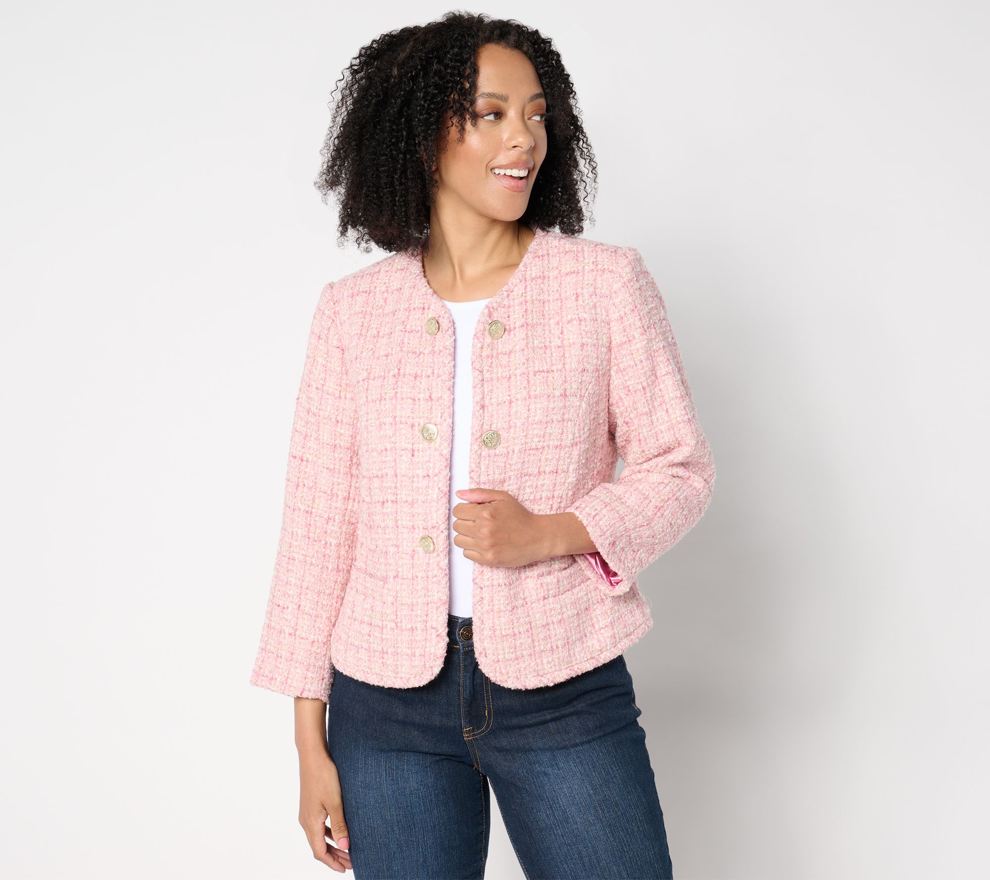 "As Is" Isaac Mizrahi Live! Woven Tweed Lady Jacket with Pockets - QVC.com