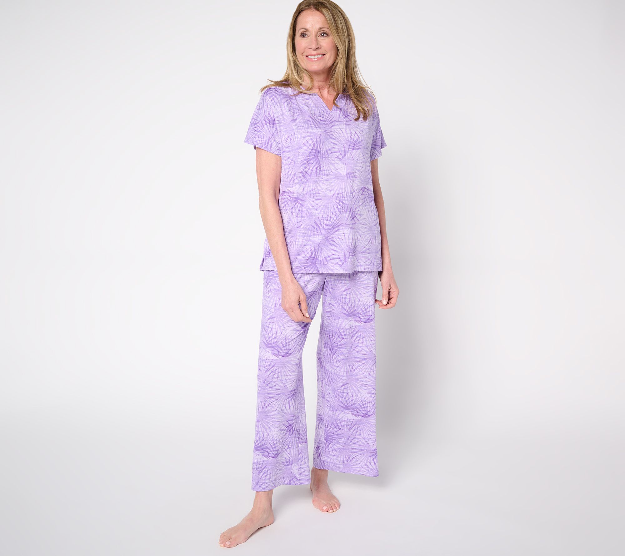 "As Is" Stan Herman Palm Print Peached Jersey Lounge Set - QVC.com