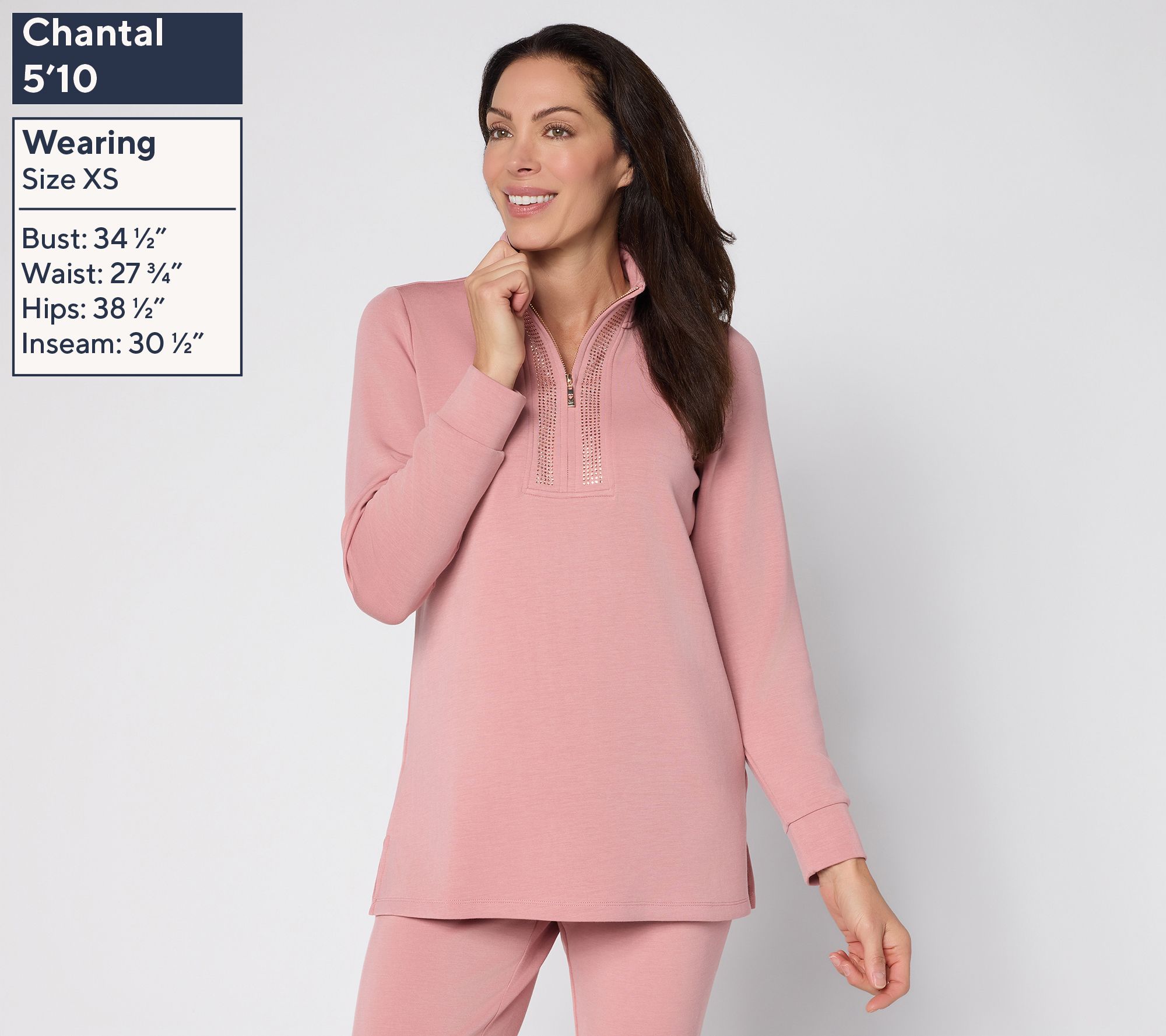 Belle by Kim Gravel Regular ScubaLuxe Sparkle Half-Zip Tunic - QVC.com