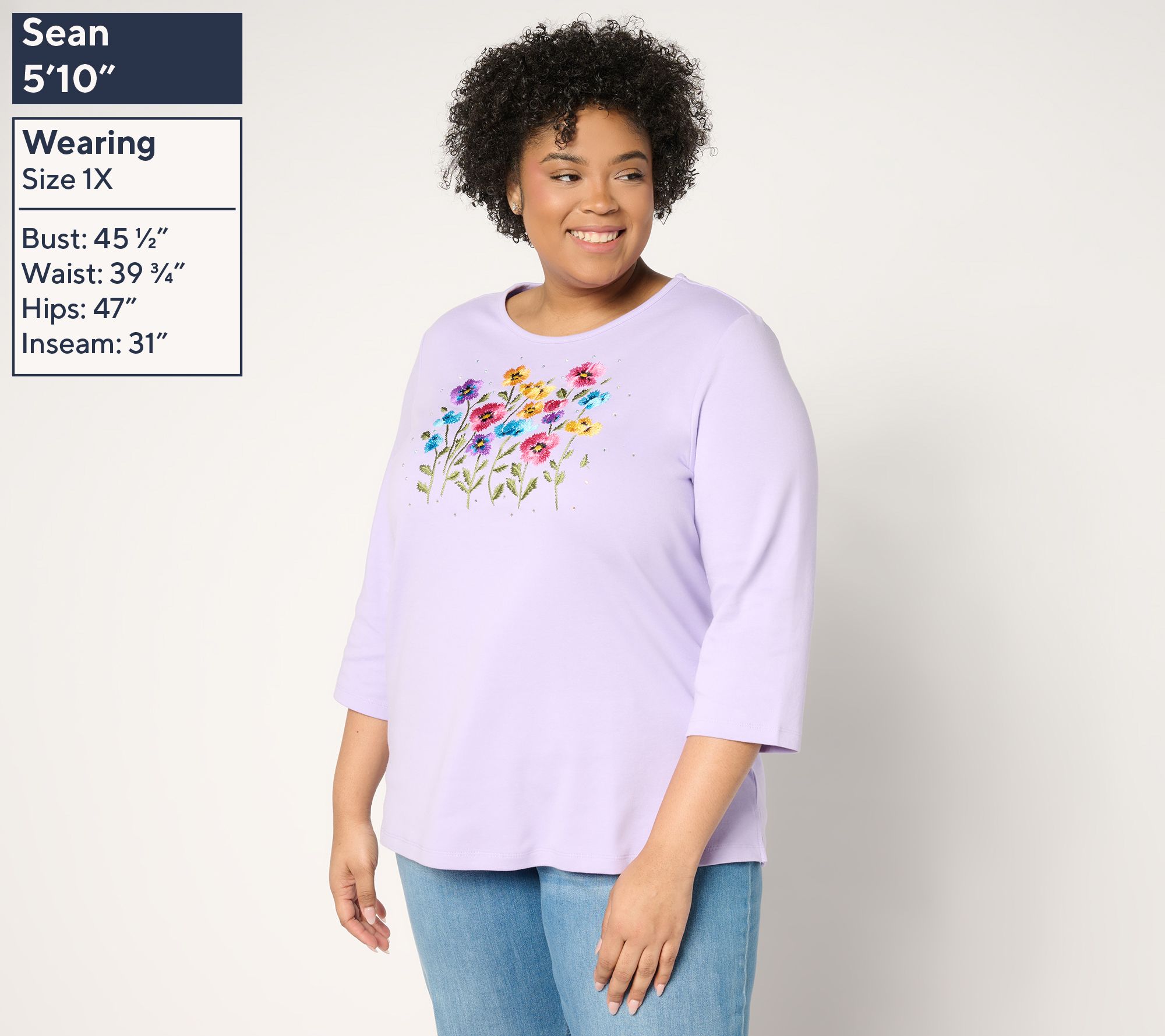 "As Is" Quacker Factory Wildflower Fields 3/4 Sleeve Top - QVC.com