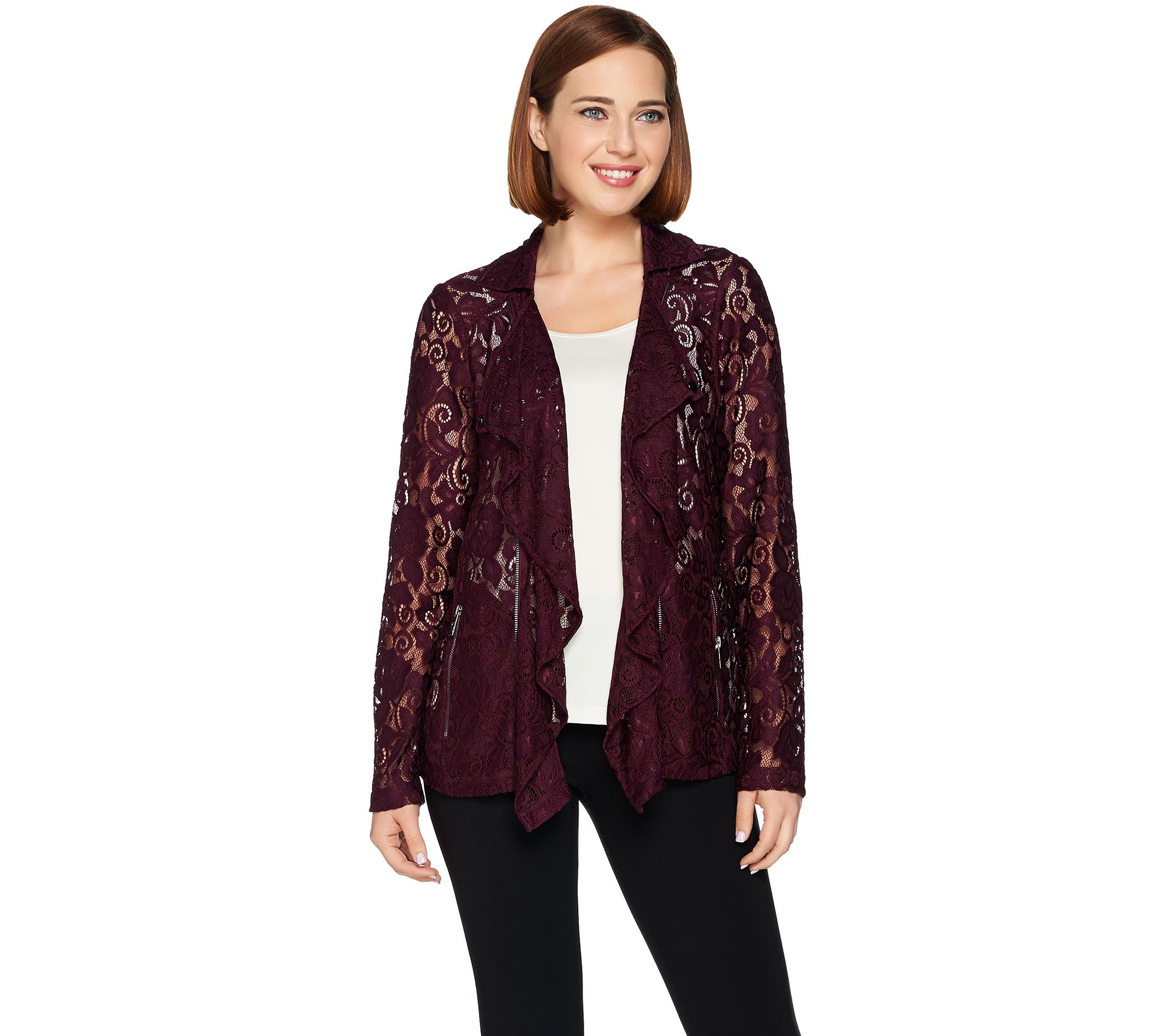 "As Is" Belle by Kim Gravel Open Front Lace Motorcycle Jacket - QVC.com