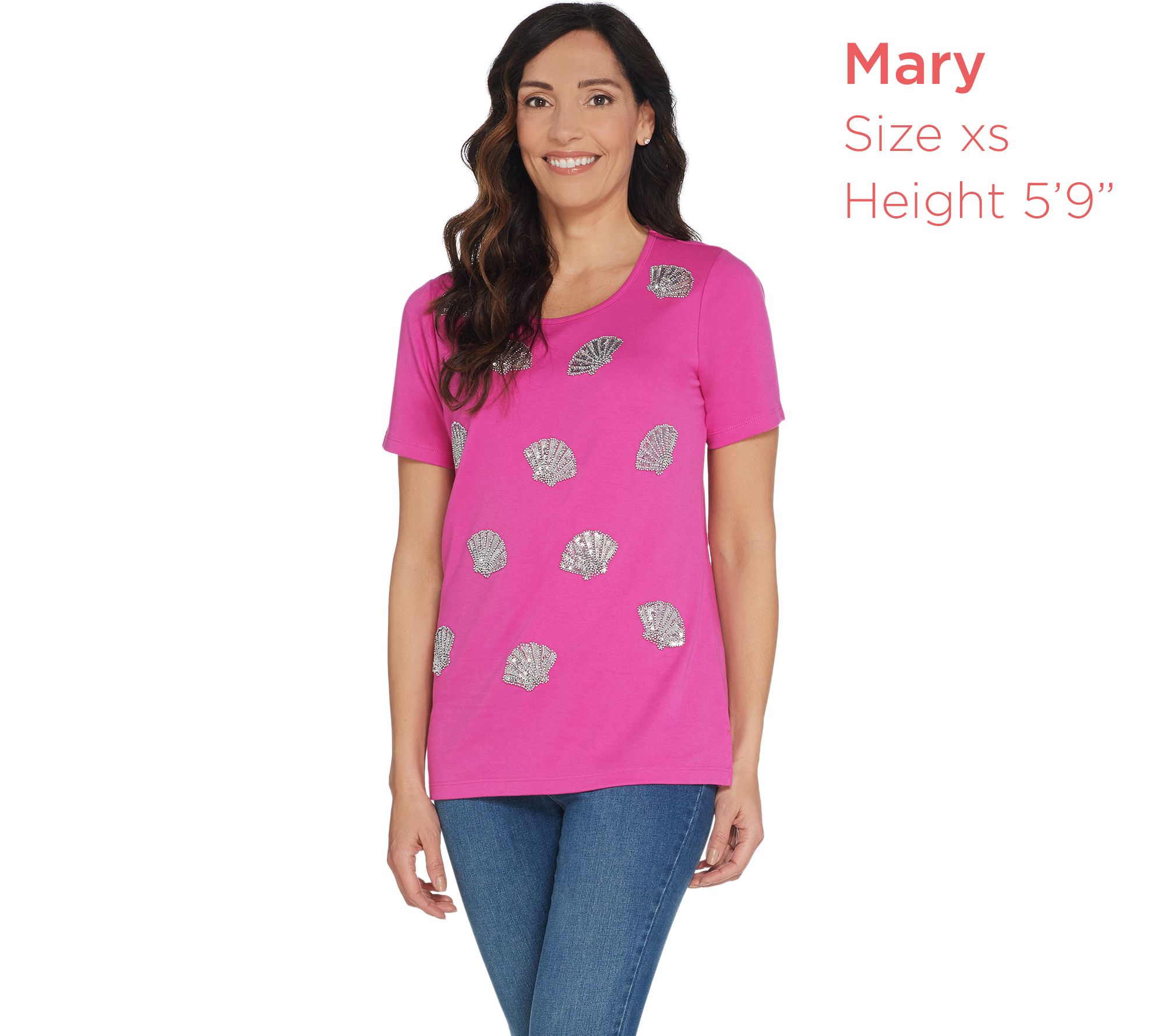 "As Is" Quacker Factory Short Sleeve Knit T-Shirt with Beaded Motif ...