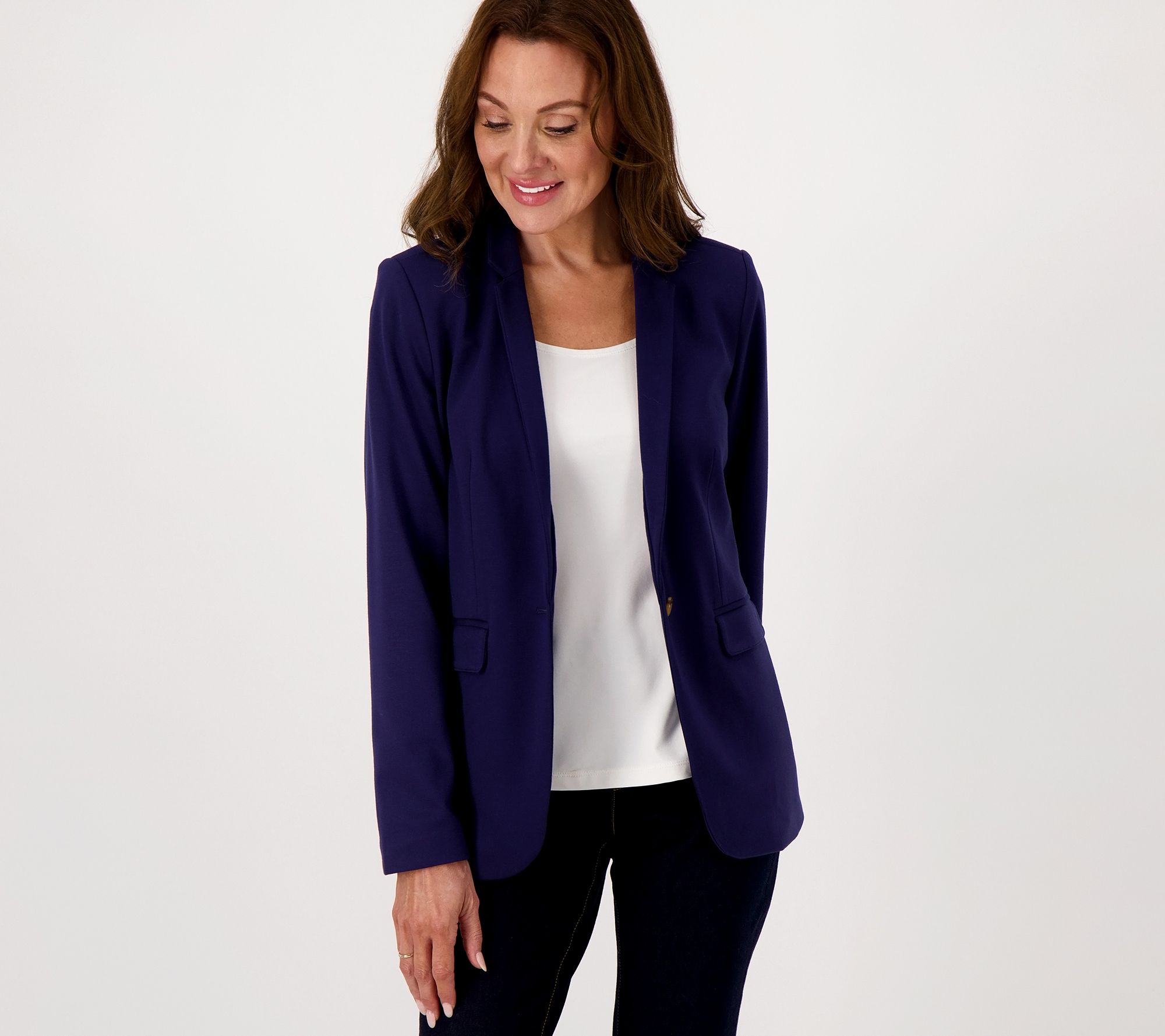 "As Is" Studio Park x Jayne Brown Ponte Knit Notch Collar Blazer - QVC.com