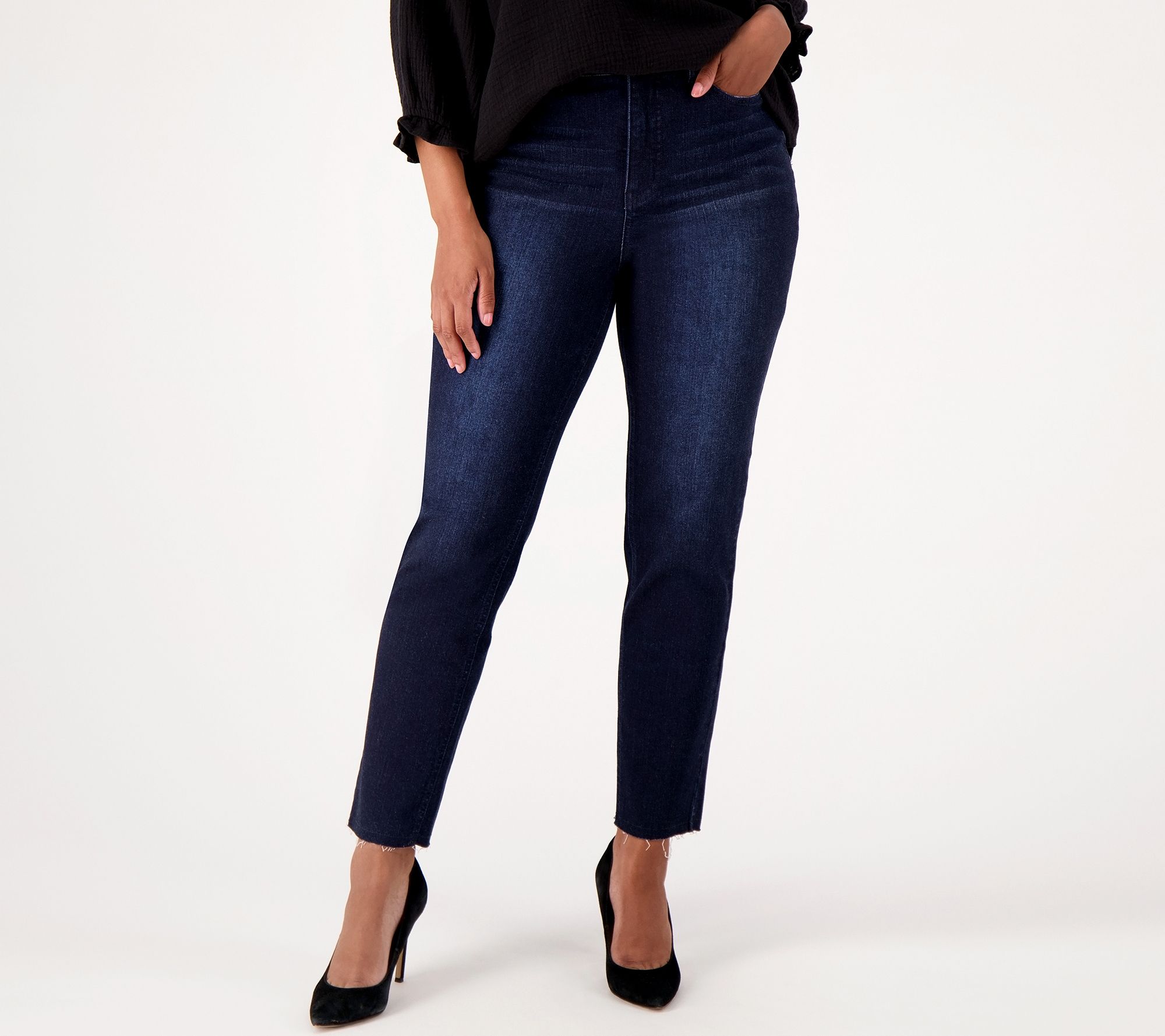 "As Is" Girl With Curves Raw Hem Regular Girlfriend Jeans - QVC.com