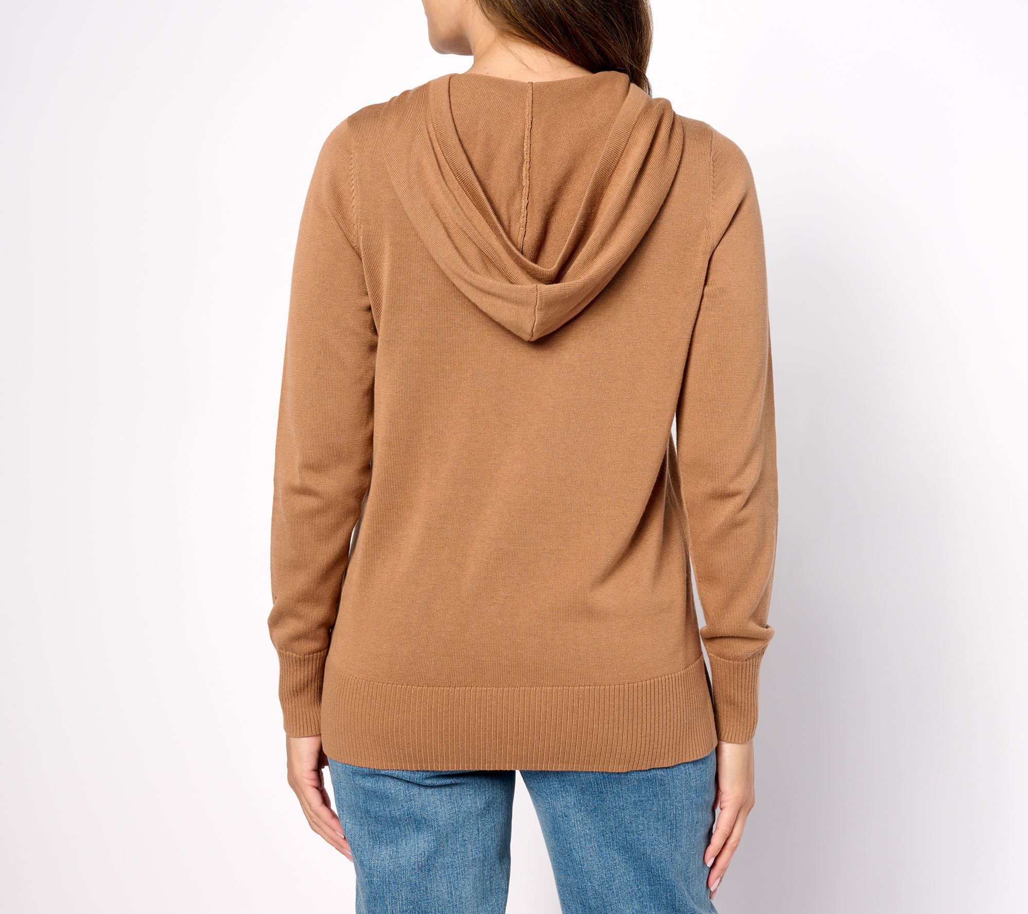 "As Is" Belle by Kim Gravel Hooded Sweater with Faux Fur Pom Poms - QVC.com