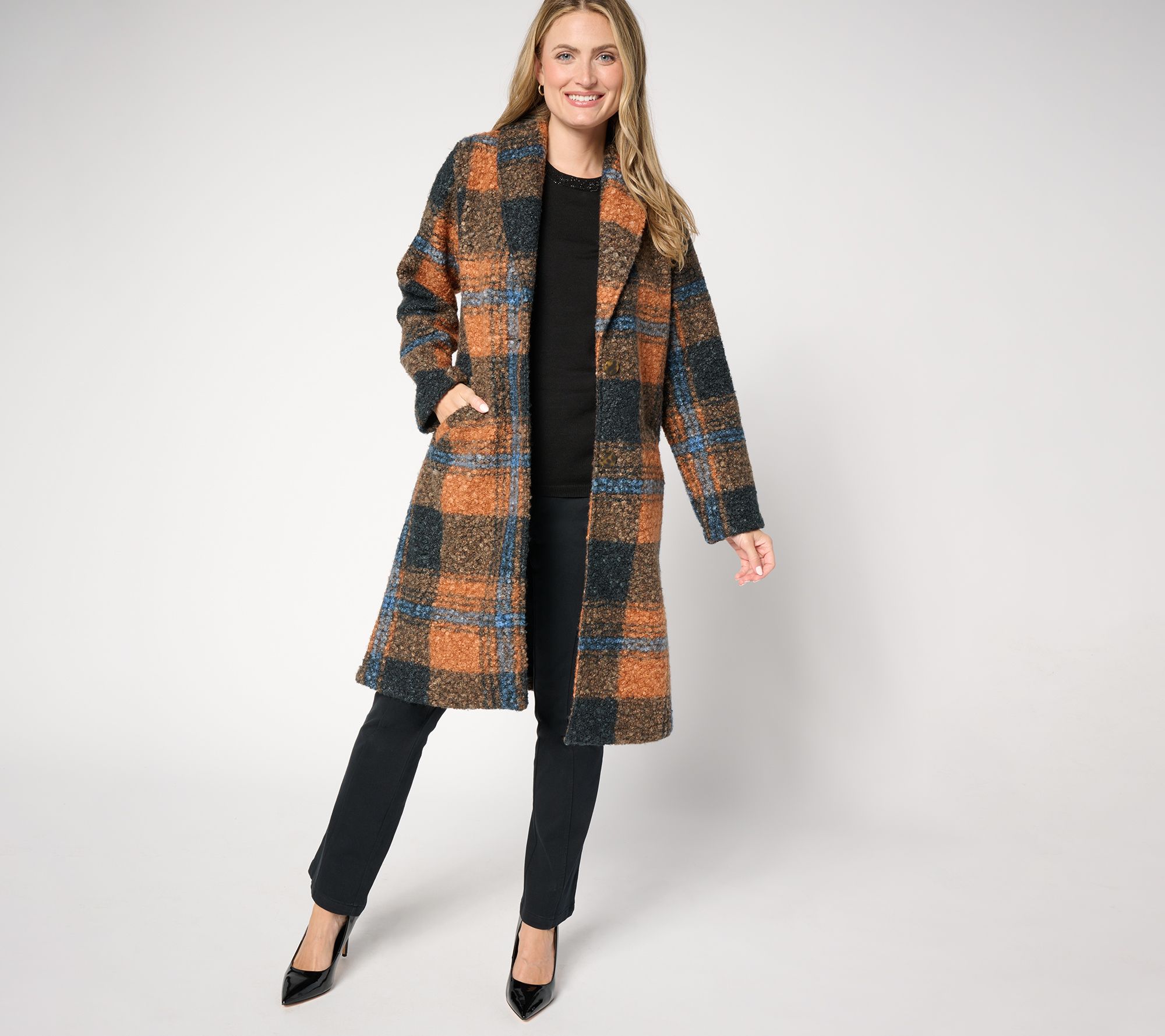 Joan Rivers Regular Plaid Curly Sherpa Shawl Collar Coat - QVC.com