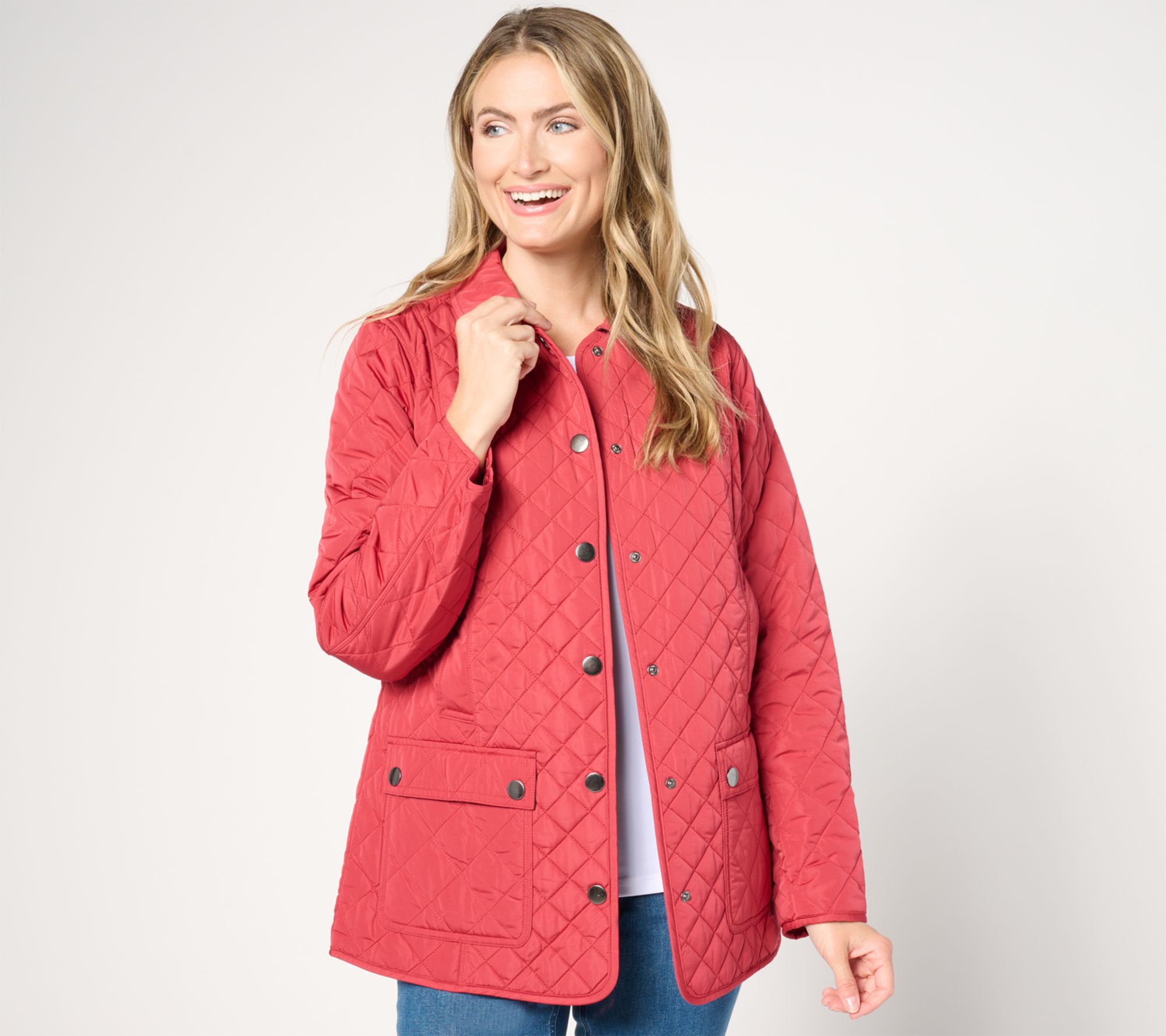"As Is" Joan Rivers Quilted Barn Coat with Plaid Lining - QVC.com