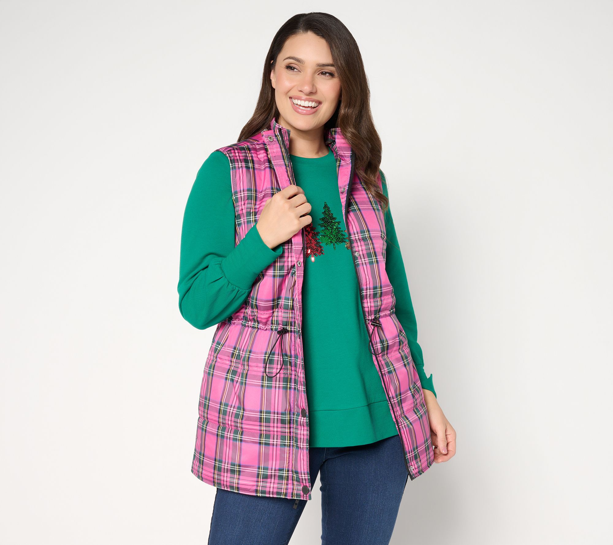 Belle by Kim Gravel Tartan Cinch Waist Vest - QVC.com