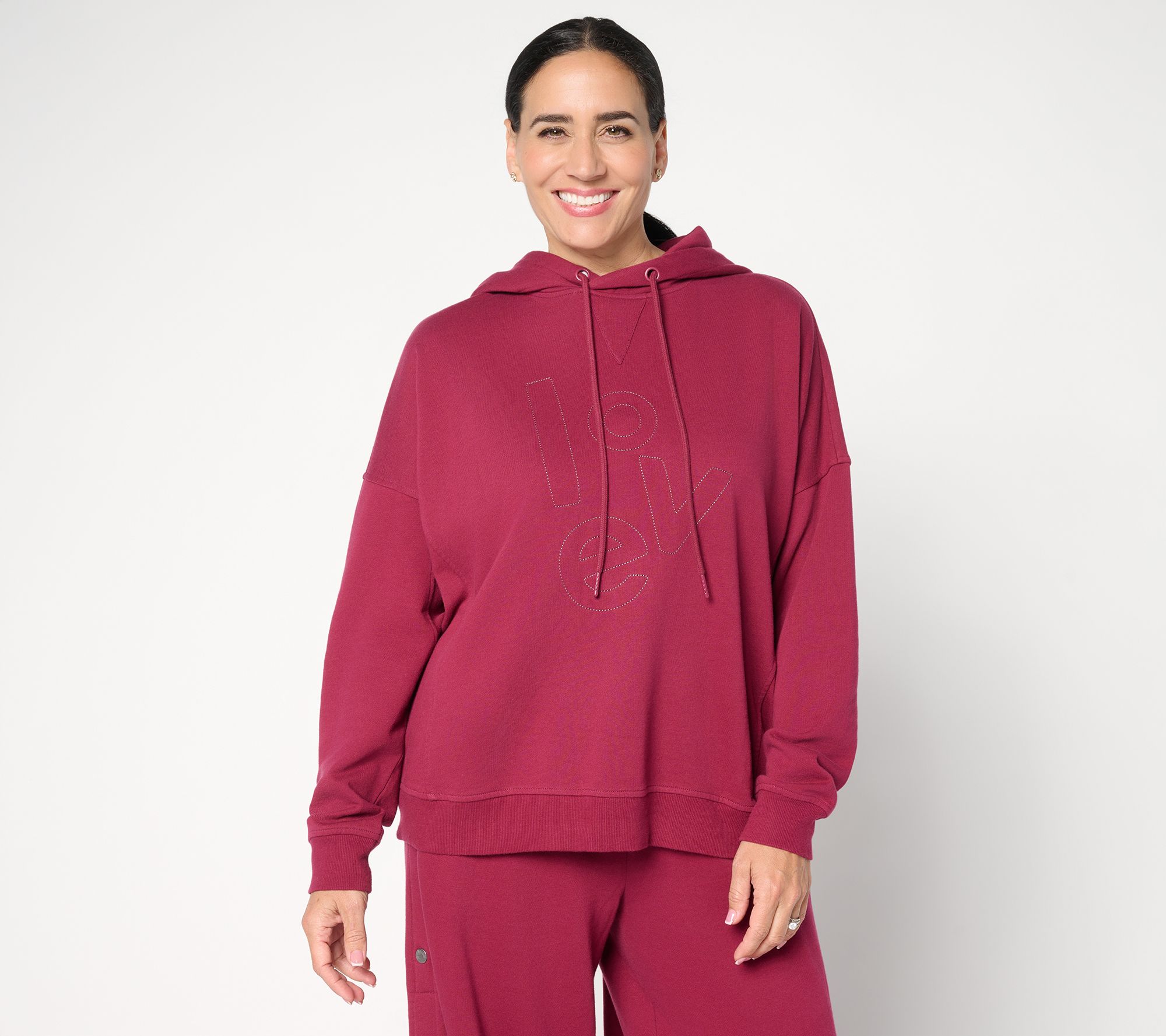 "As Is" Peace Love World French Terry Embroidered Graphic Hoodie - QVC.com