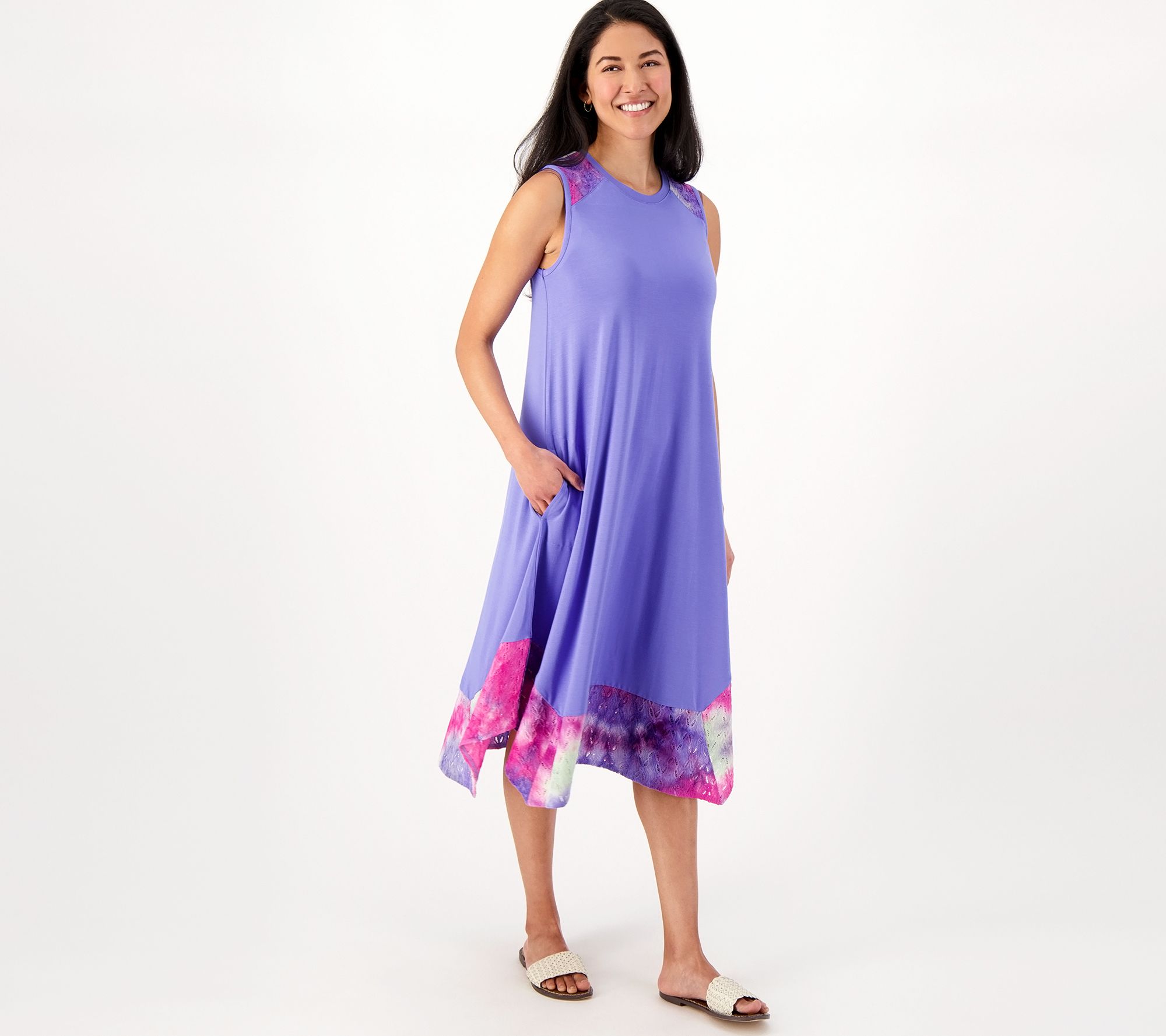 LOGO by Lori Goldstein Rayon 230 Dress with Tie-Dye Hem - QVC.com