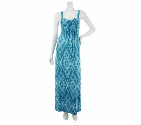 Lisa Rinna Collection Ikat Print Knit Maxi Dress with Ruching - QVC.com