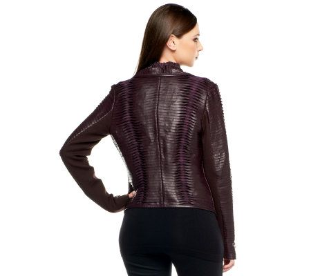 G.I.L.I. Pieced Leather Jacket with Ribbed Arm Panel - QVC.com
