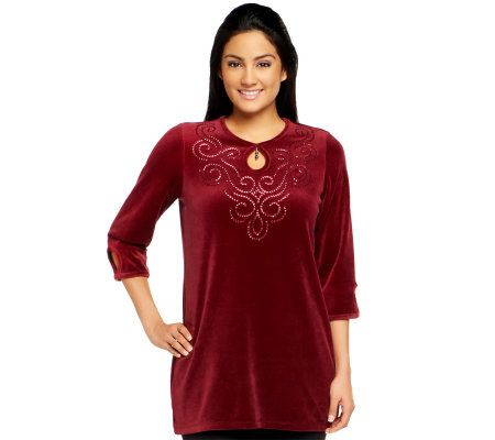 Quacker Factory Velour Tunic with Keyhole and Sequin Scroll - QVC.com