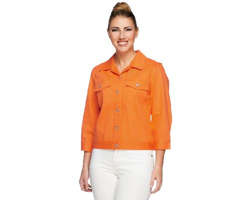 Denim & Co. Stretch Twill Cropped 3/4 Sleeve Jacket - QVC.com