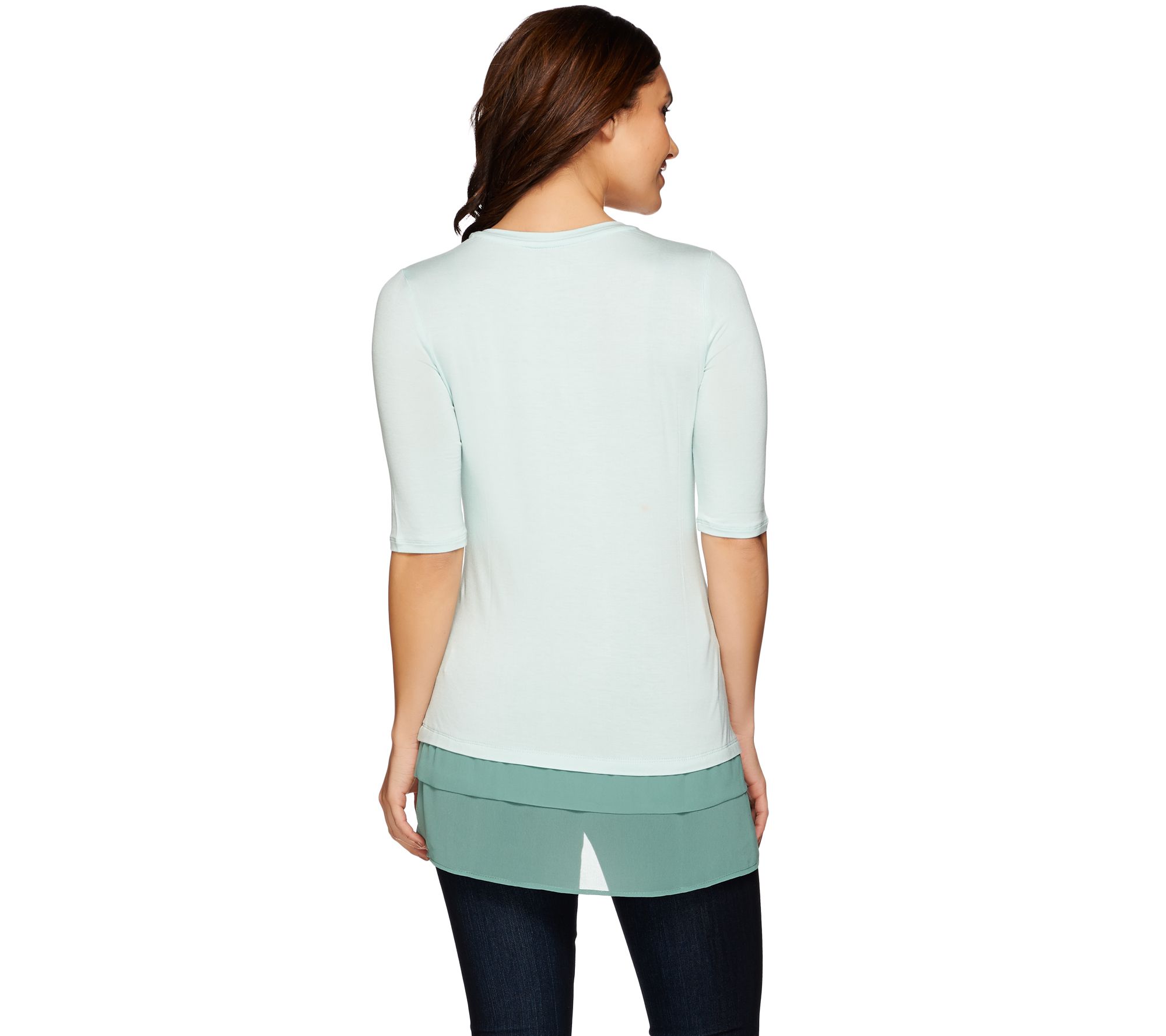 LOGO by Lori Goldstein Knit Top with Tiered Chiffon Trim - QVC.com
