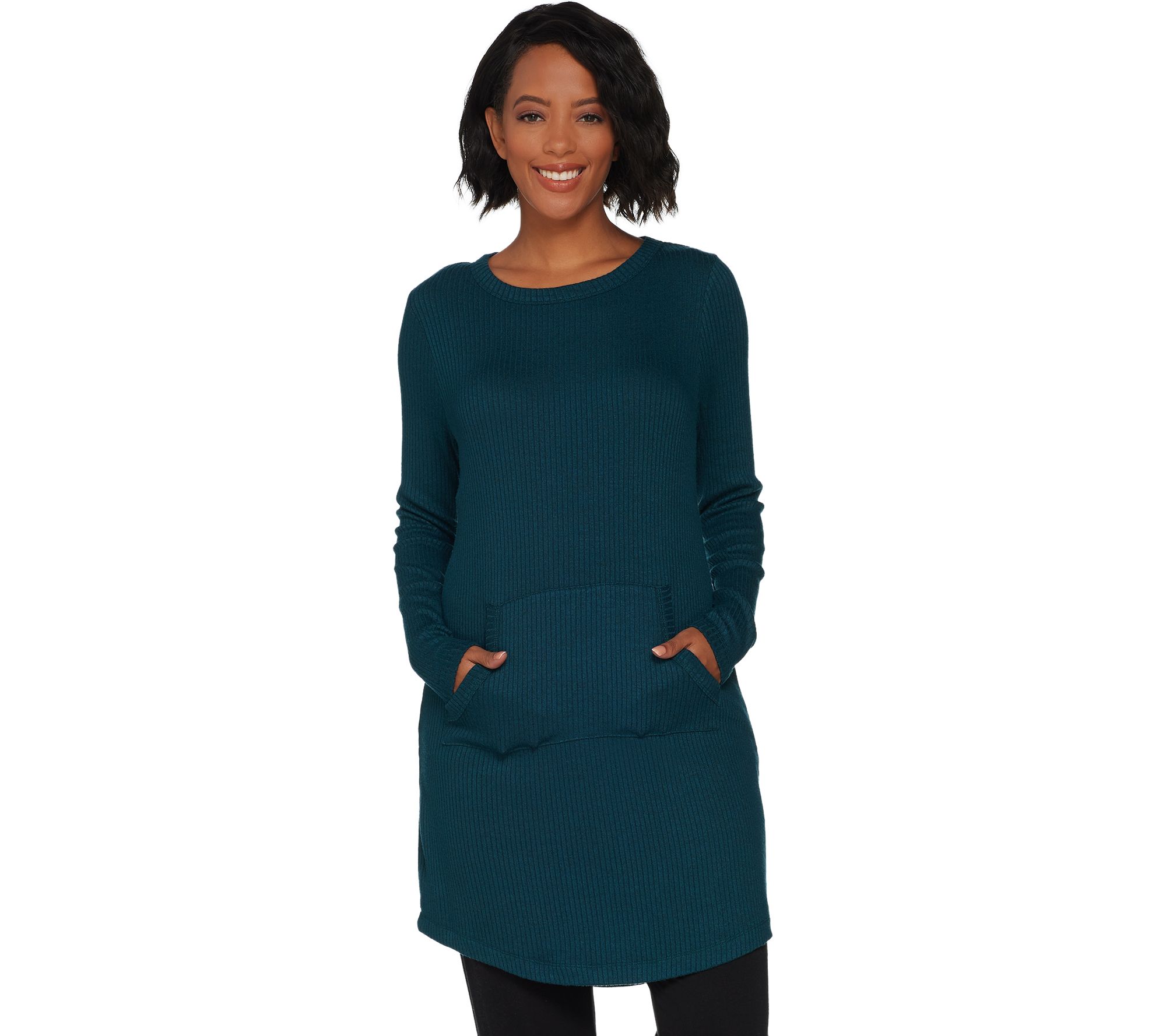 (QVC) Q2 – AnyBody Loungewear Ribbed Brushed Hacci Tunic w/ Kangaroo ...
