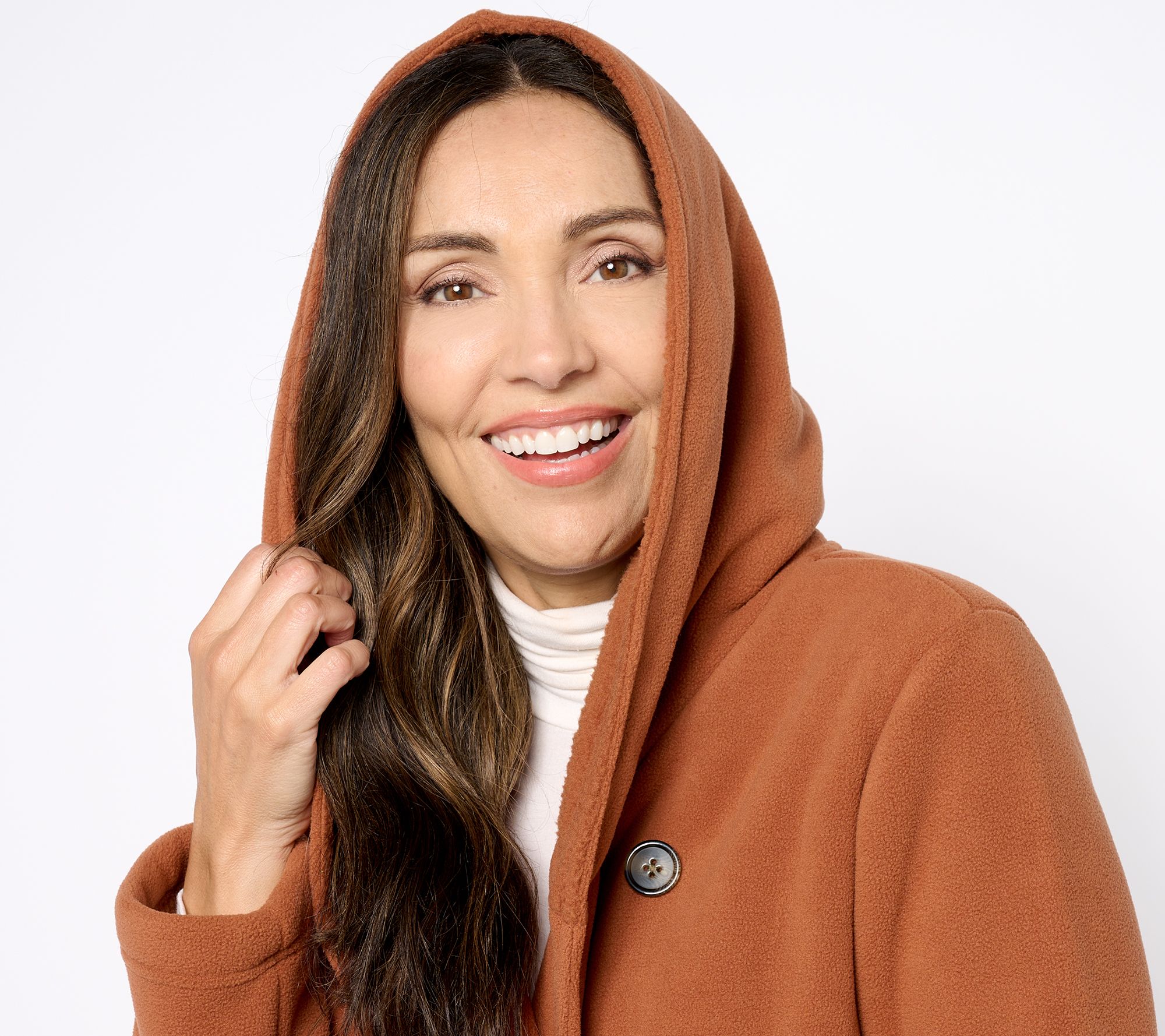 Denim & Co. Petite Fleece & Sherpa Hooded Double Breasted Coat - QVC.com