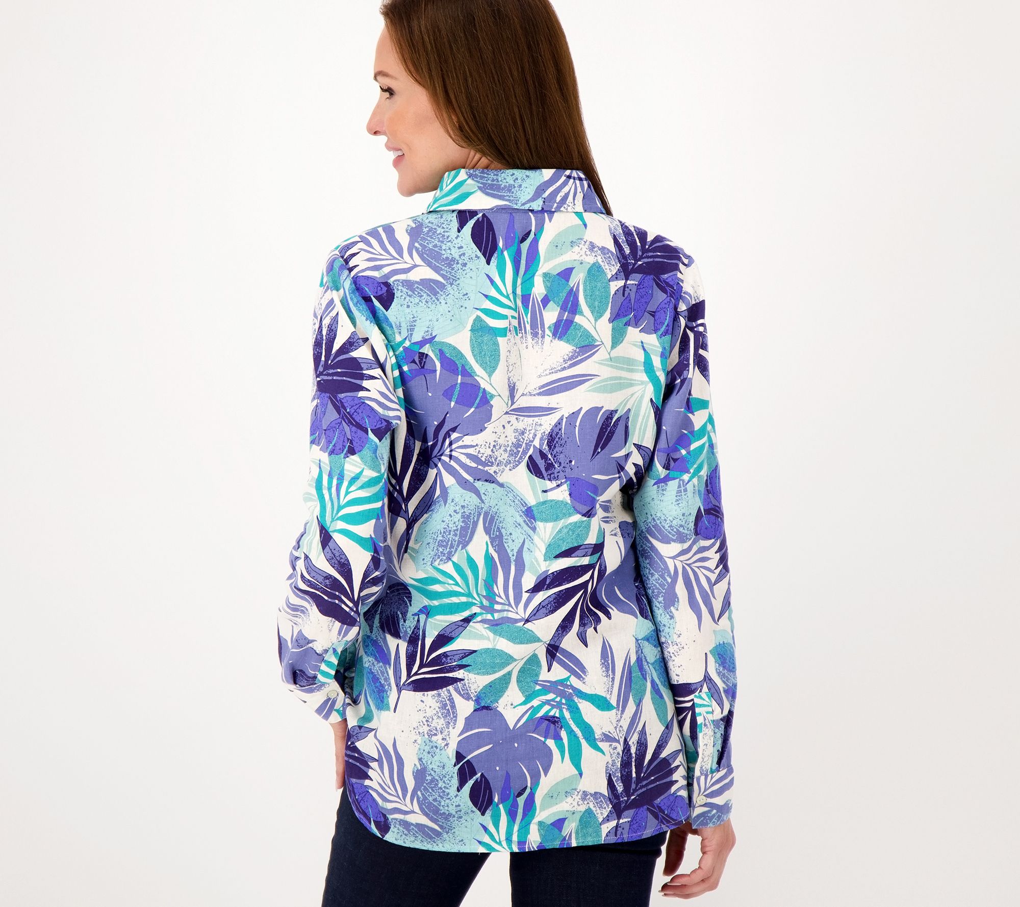 "As Is" Denim & Co. Naturals Linen Blend Side Button Shirt - QVC.com