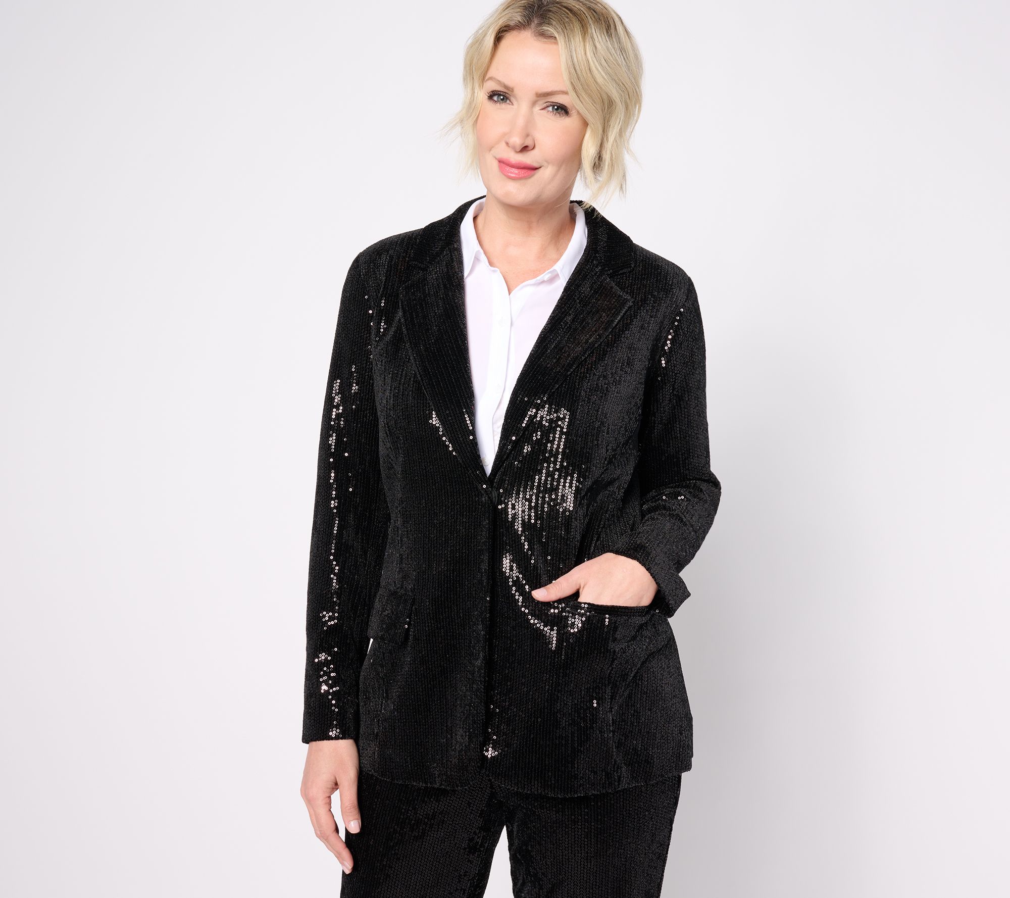 "As Is" Isaac Mizrahi Live! Always Isaac Sequin Blazer with Pockets ...