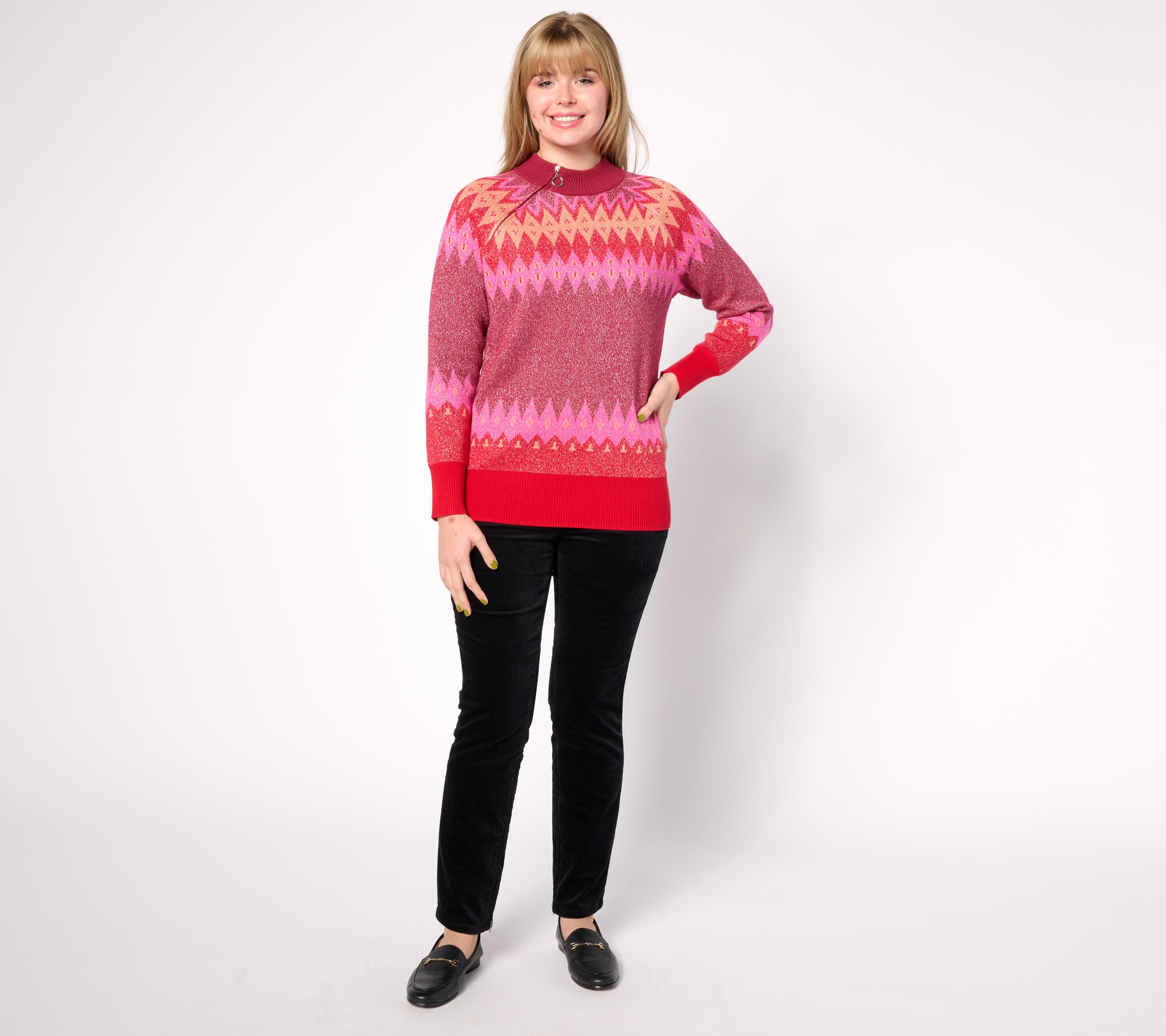 "As Is" Denim & Co. Adaptive Fair Isle Pop Sweater - QVC.com